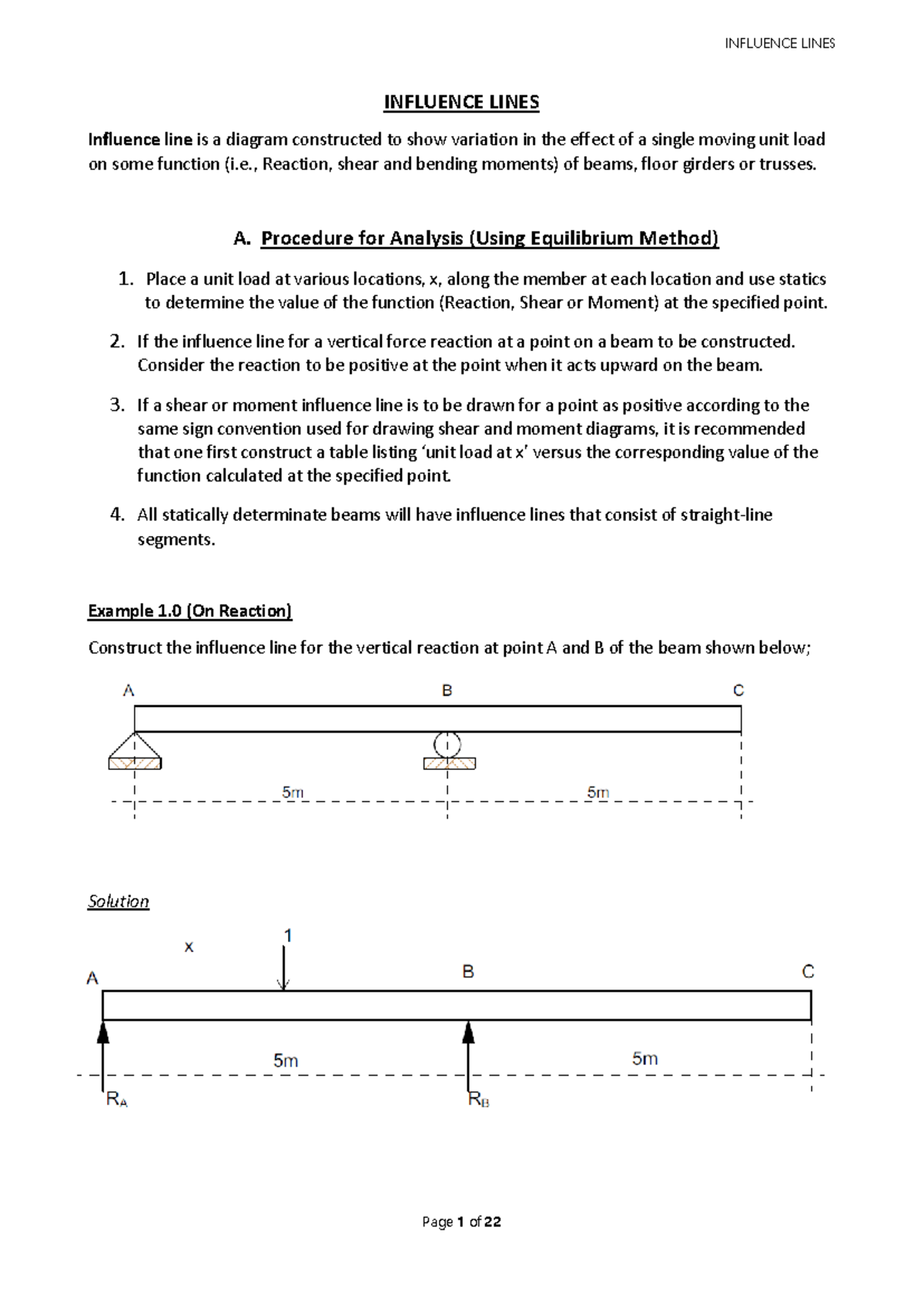 Influence Lines - deals with design in structure - INFLUENCE LINES ...