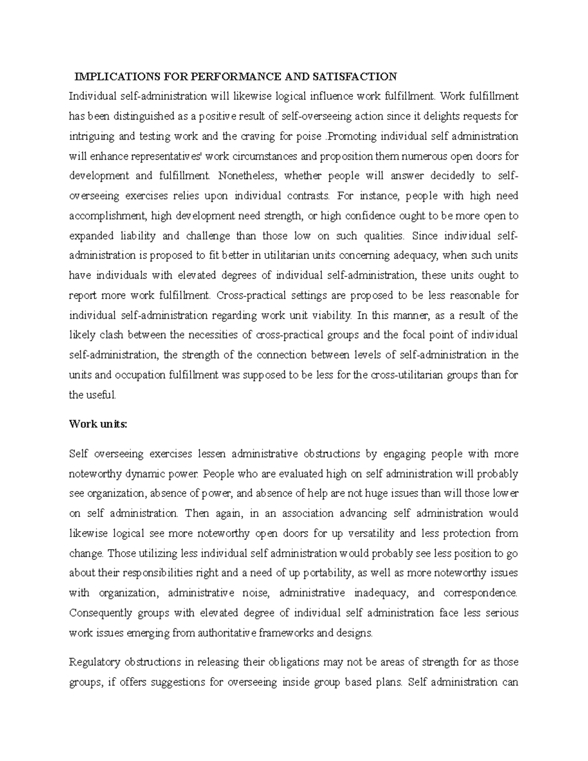 Implications for Performance and Satisfaction - IMPLICATIONS FOR ...