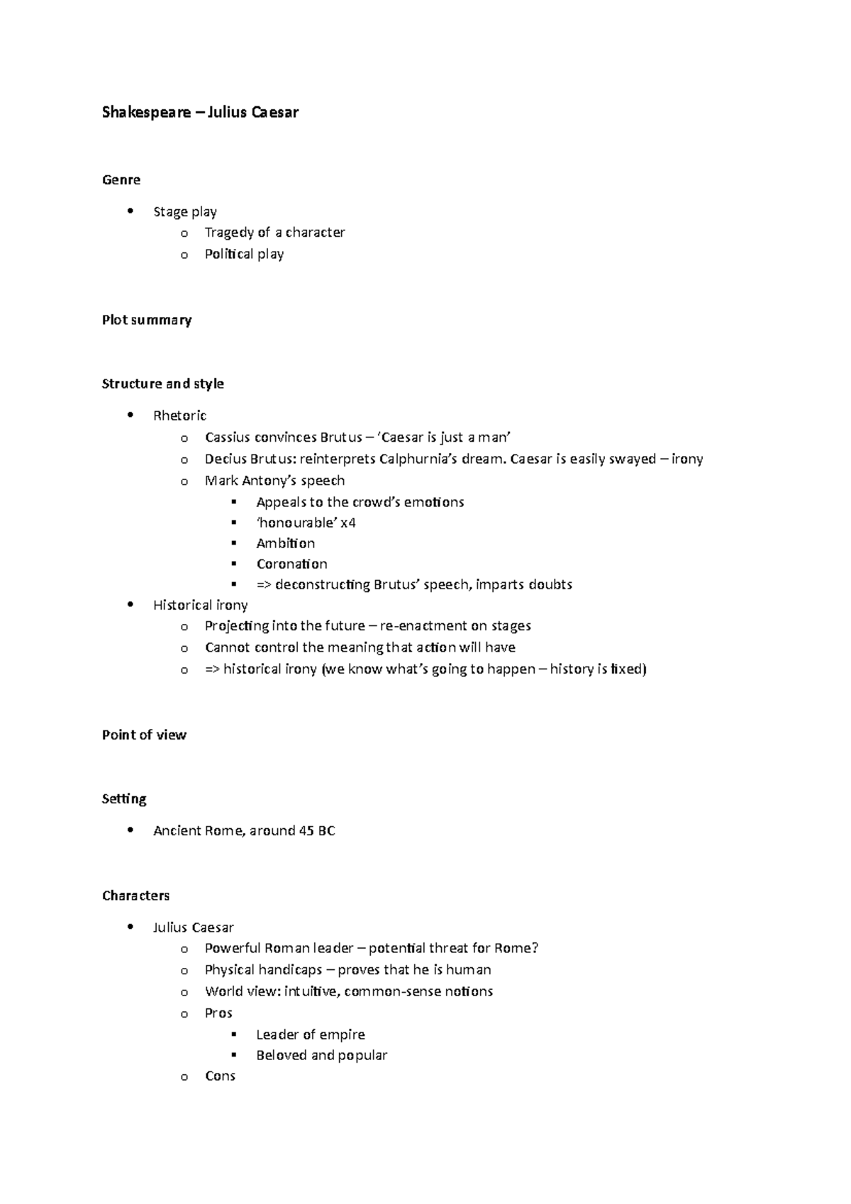 Shakespeare - Julius Caesar - Shakespeare – Julius Caesar Genre Stage ...