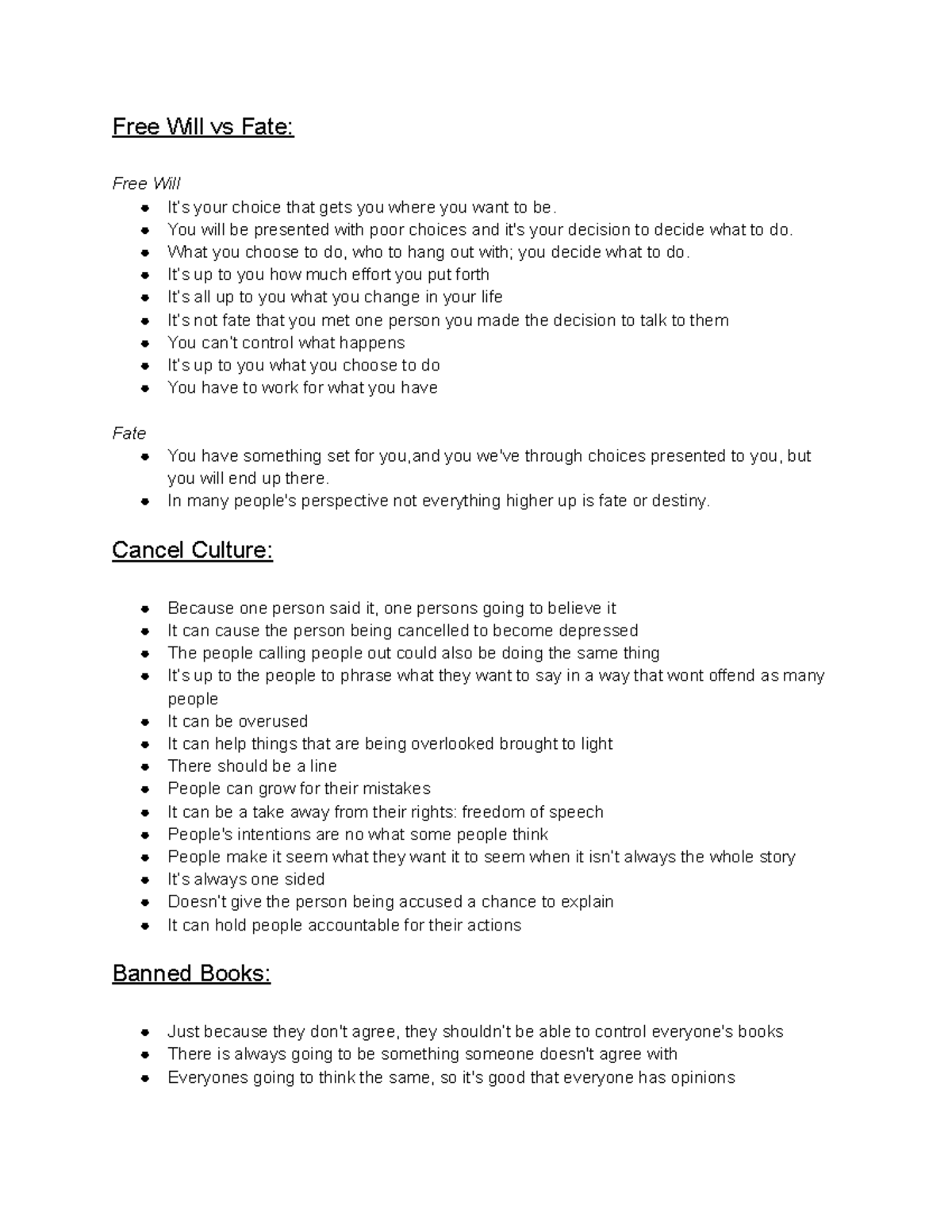SS Notes - Free Will vs Fate: Free Will It’s your choice that gets you ...