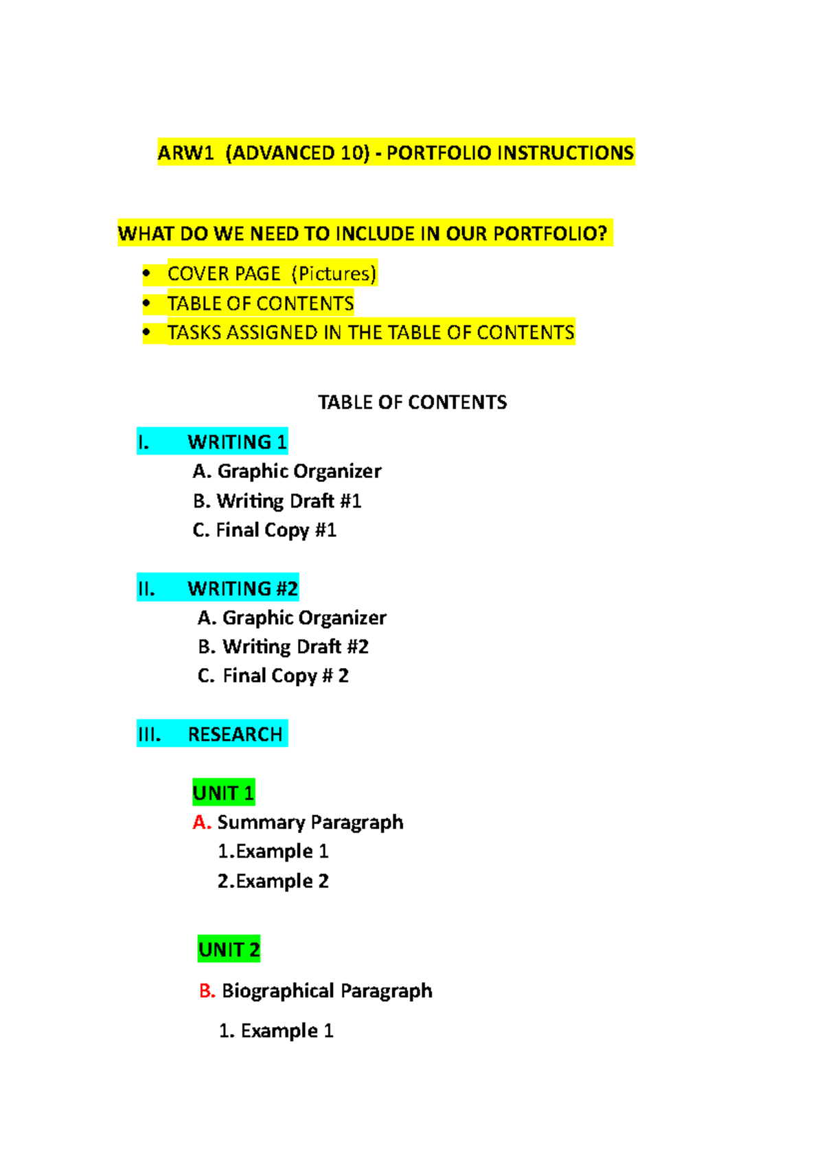 Portfolio ARW1 Instructions zm - ARW1 (ADVANCED 10) - PORTFOLIO ...