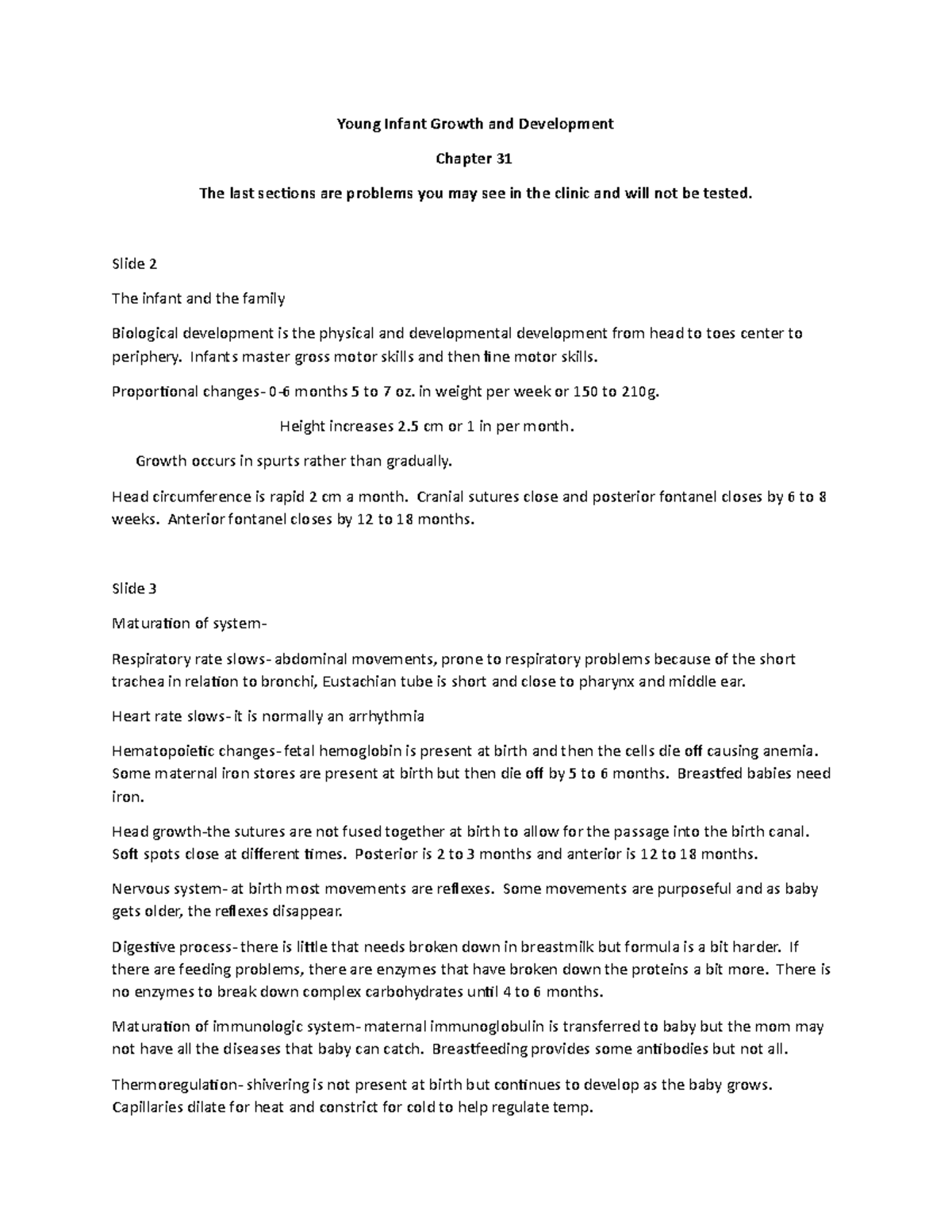 MC1 Young Infant Growth and Development Notes for students 2.1.23 ...