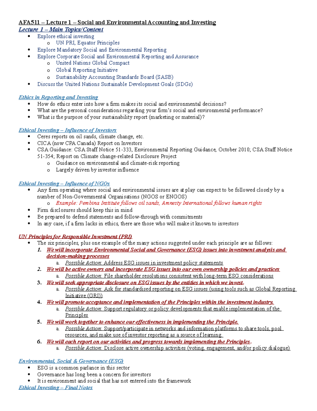 AFA511 Lecture 1 Notes 2020/2021 Ryerson University - Lecture 1 – Main ...