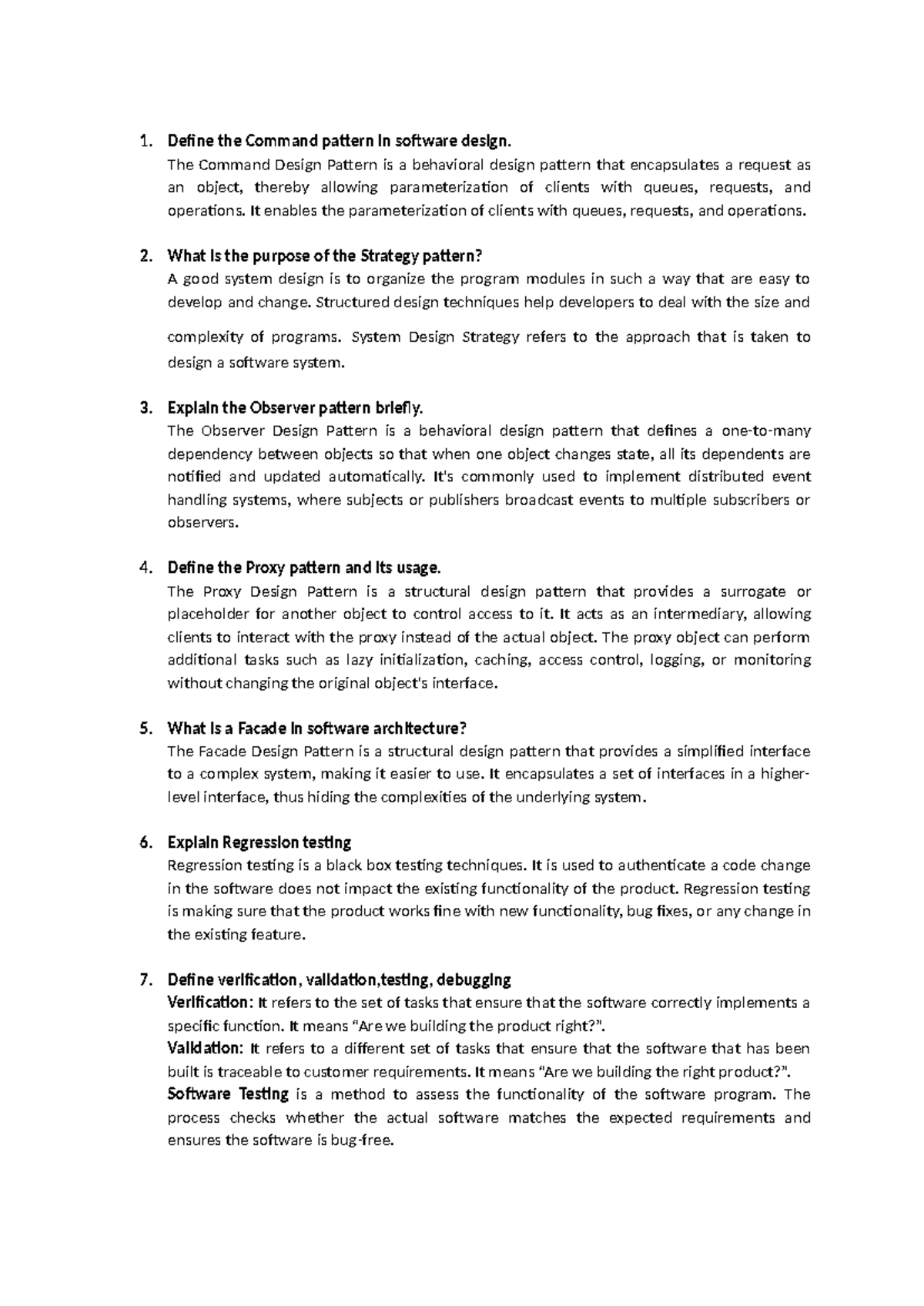 OOSE IA2 2 Marks - easy - Define the Command pattern in software design ...