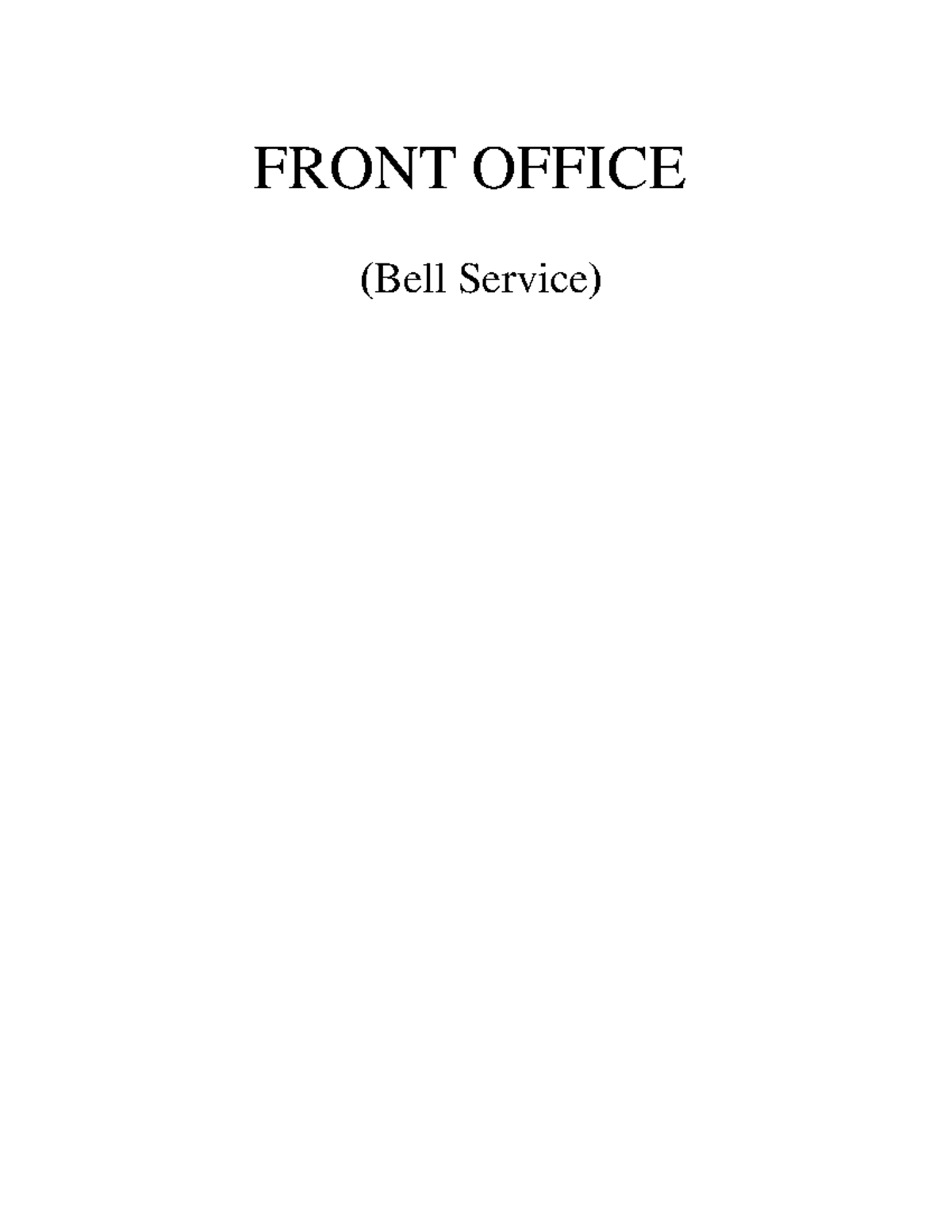 BELL Service - LESSONS - FRONT OFFICE (Bell Service) COURSE CONTENT ...