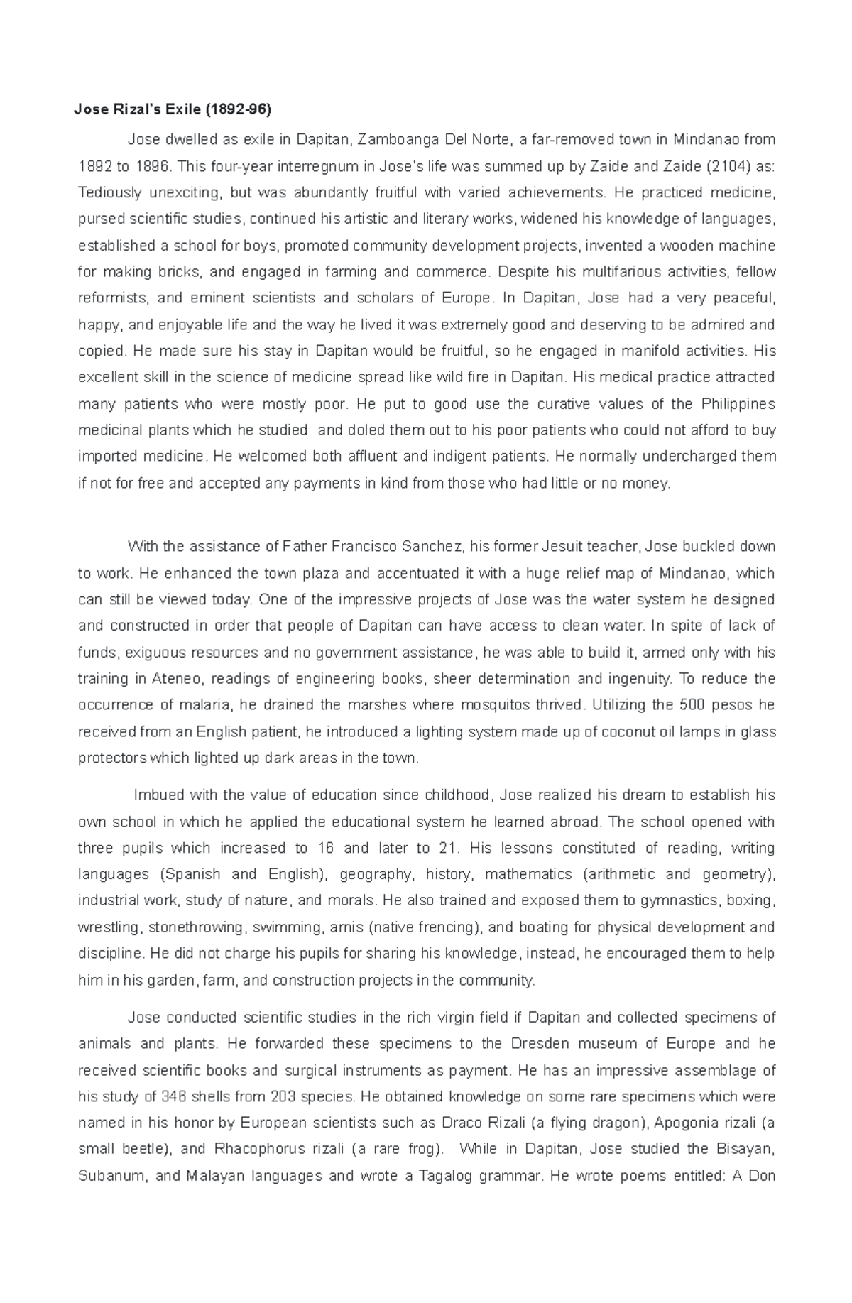 IM-5 Life and Works of Rizal - Jose Rizal’s Exile (1892-96) Jose ...