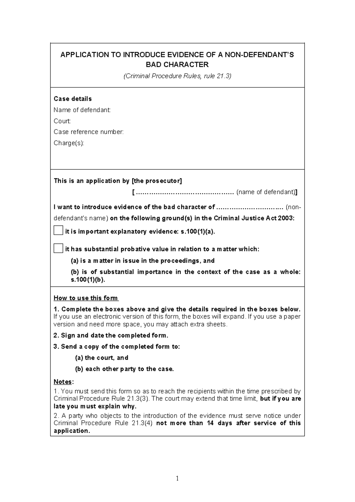 drafting non-defendant bad character evidence - APPLICATION TO ...