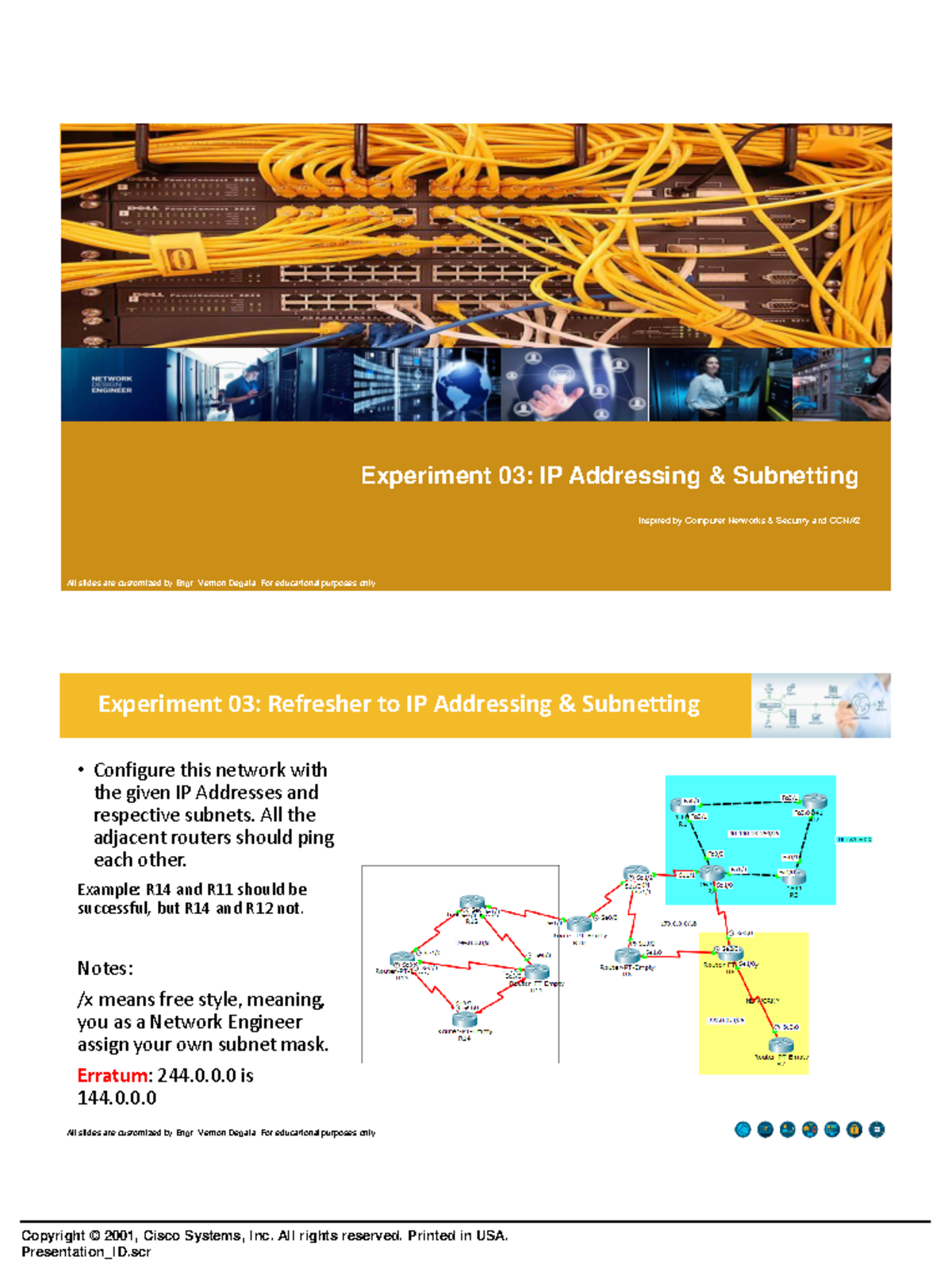 Experiment 03 Ip Addressing And Subnetting Copyright © 2001 Cisco