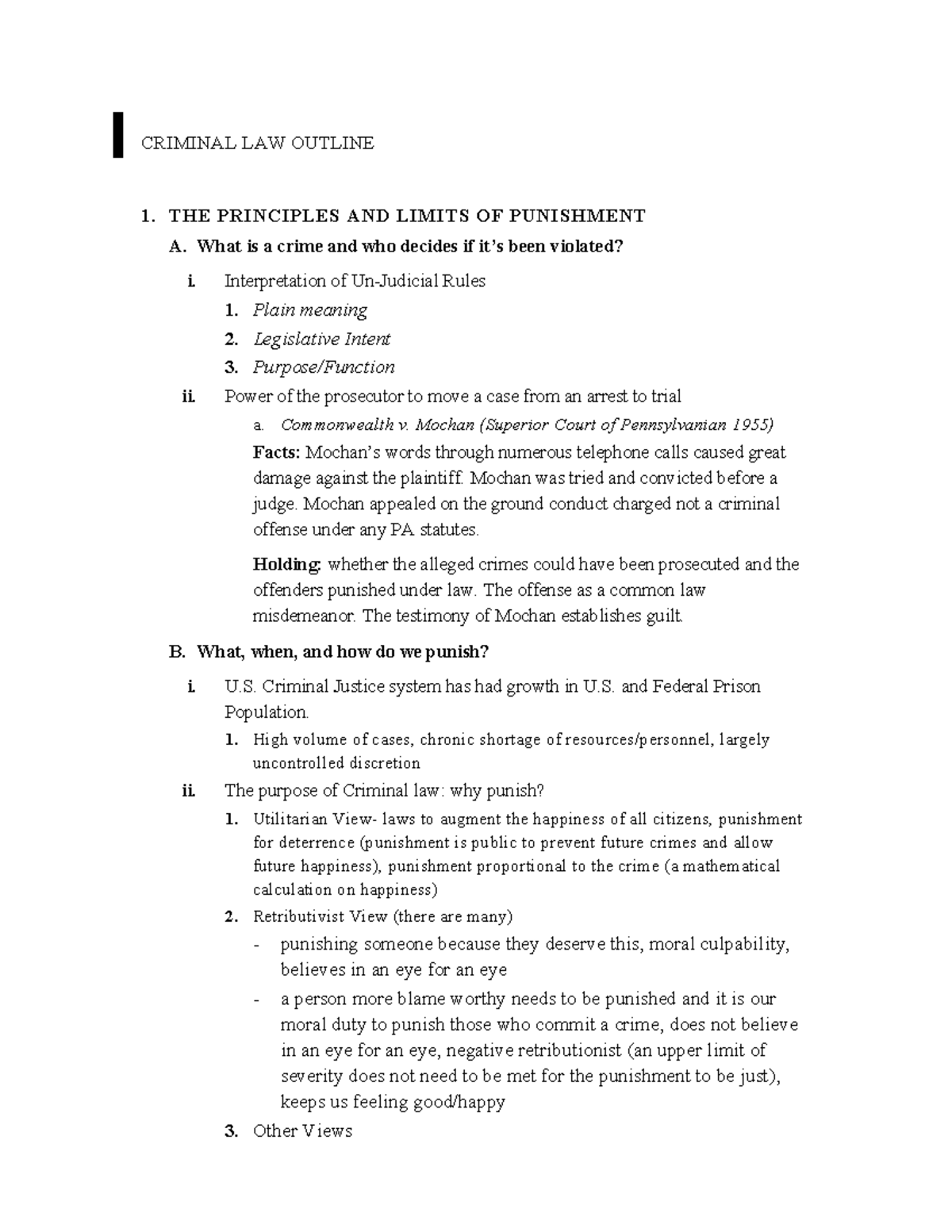 Criminal Law Outline - CRIMINAL LAW OUTLINE 1. THE PRINCIPLES AND ...