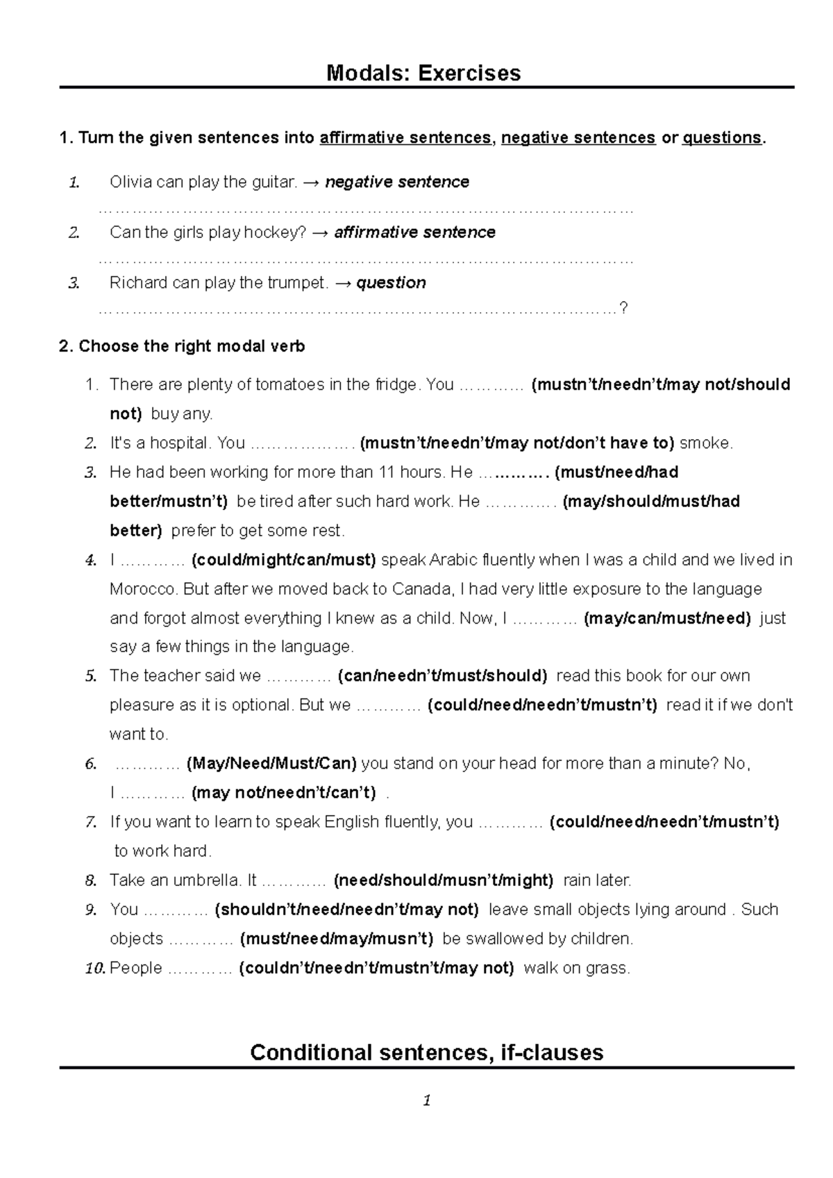Homework 1 Modals - Modals: Exercises Turn the given sentences into ...