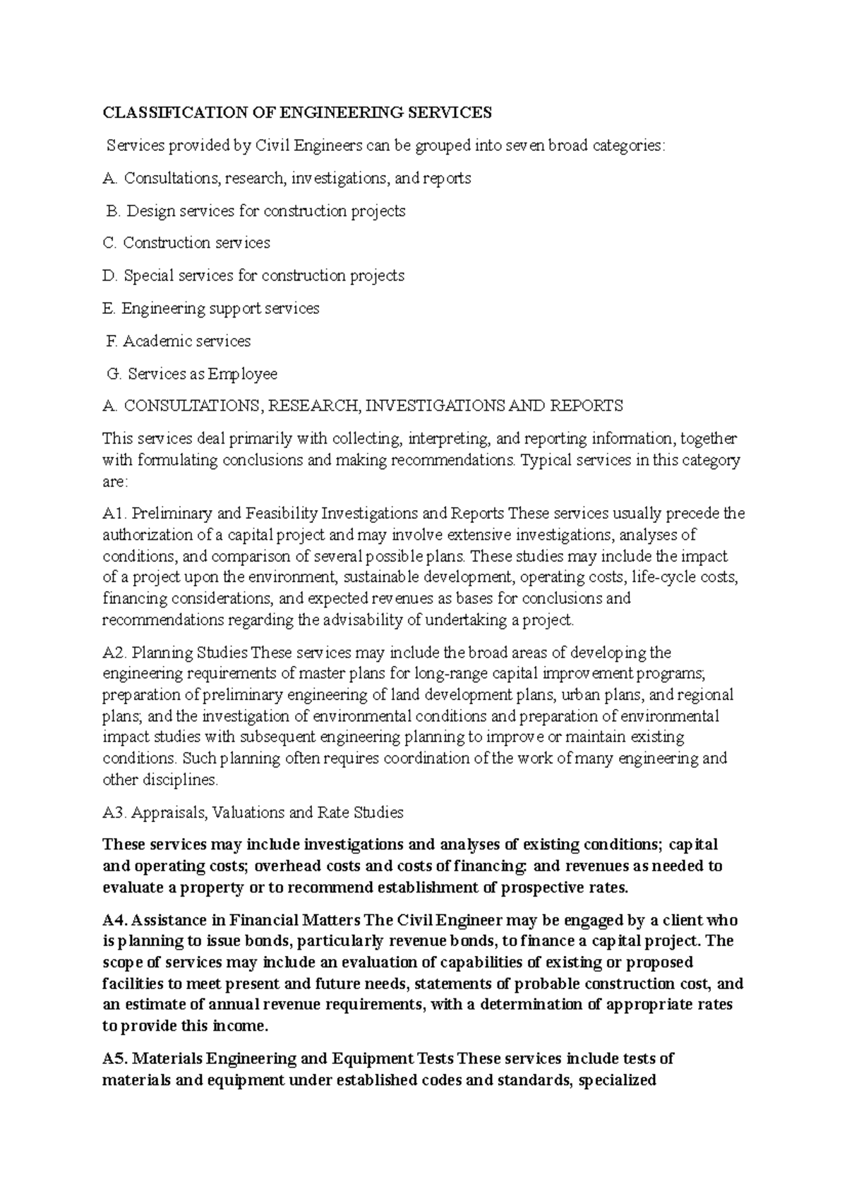 Classification OF Engineering Services - CLASSIFICATION OF ENGINEERING ...