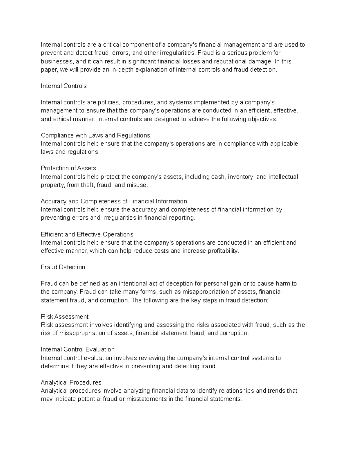 Internal Controls and Fraud Detection - Internal controls are a ...