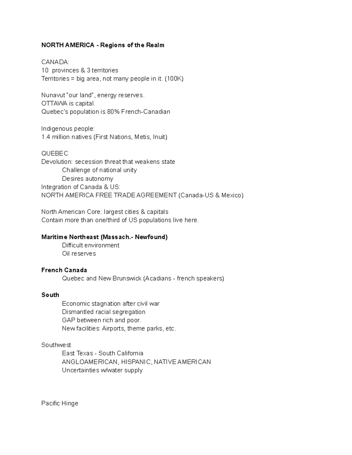 GEOG 2-8 - North American regions for Angela Wranic. - NORTH AMERICA ...