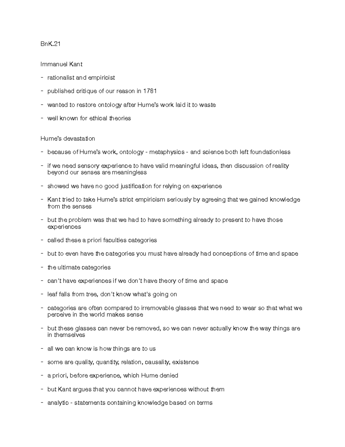 Philosophy notes 21 - BnK. Immanuel Kant - rationalist and empiricist ...