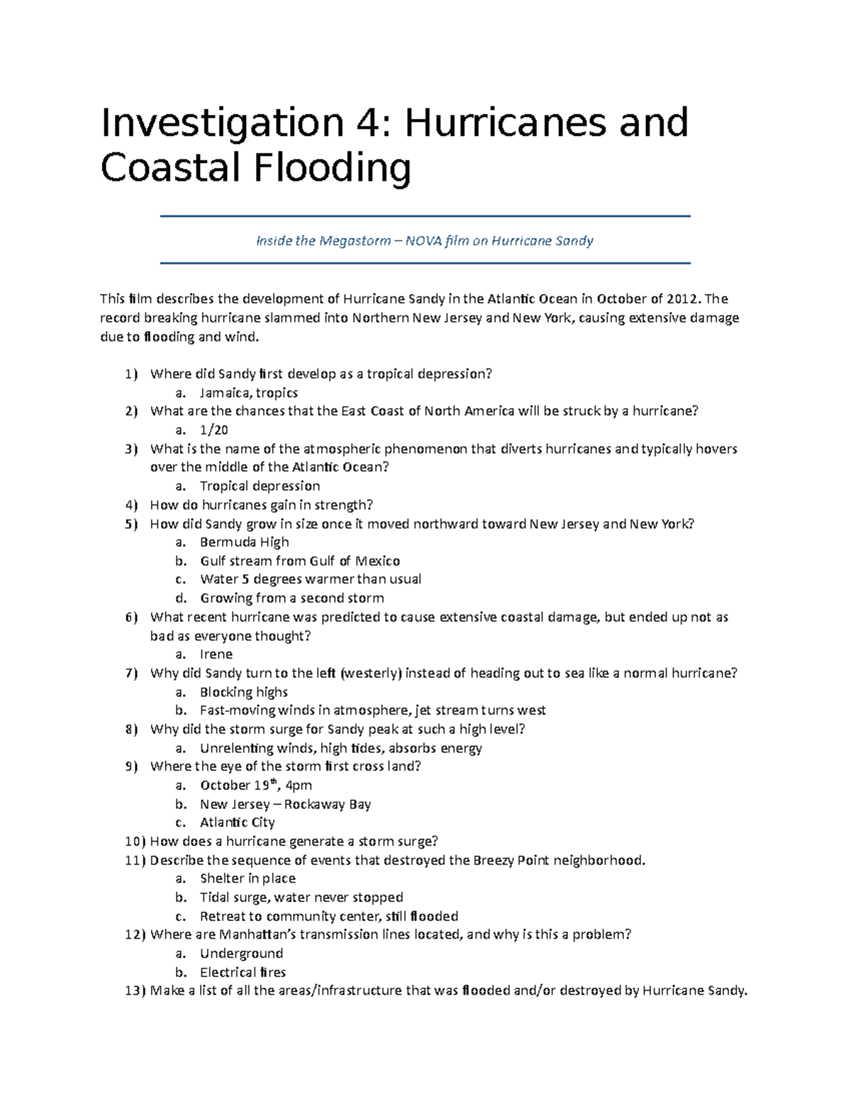 Hurricanes and Coastal Flooding - Investigation 4: Hurricanes and ...