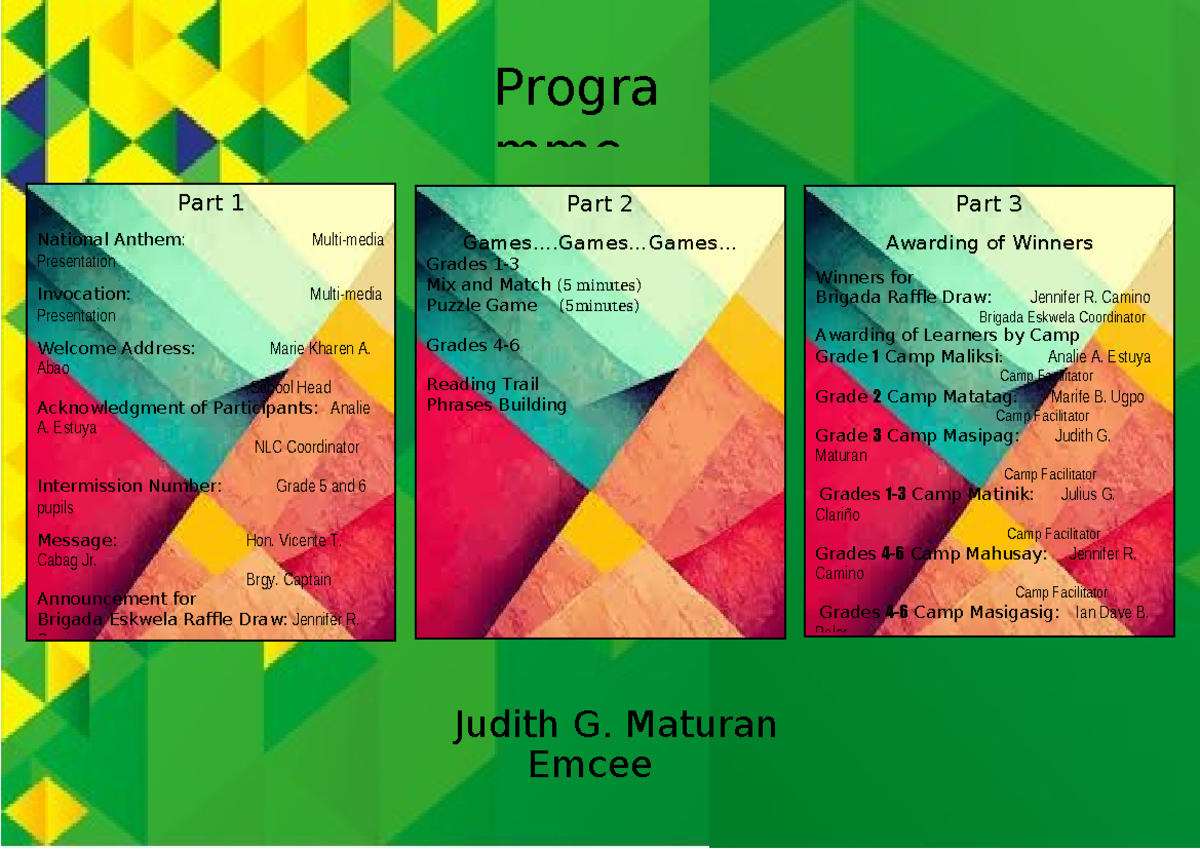 Program - Part 1 National Anthem: Multi-media Presentation Invocation ...