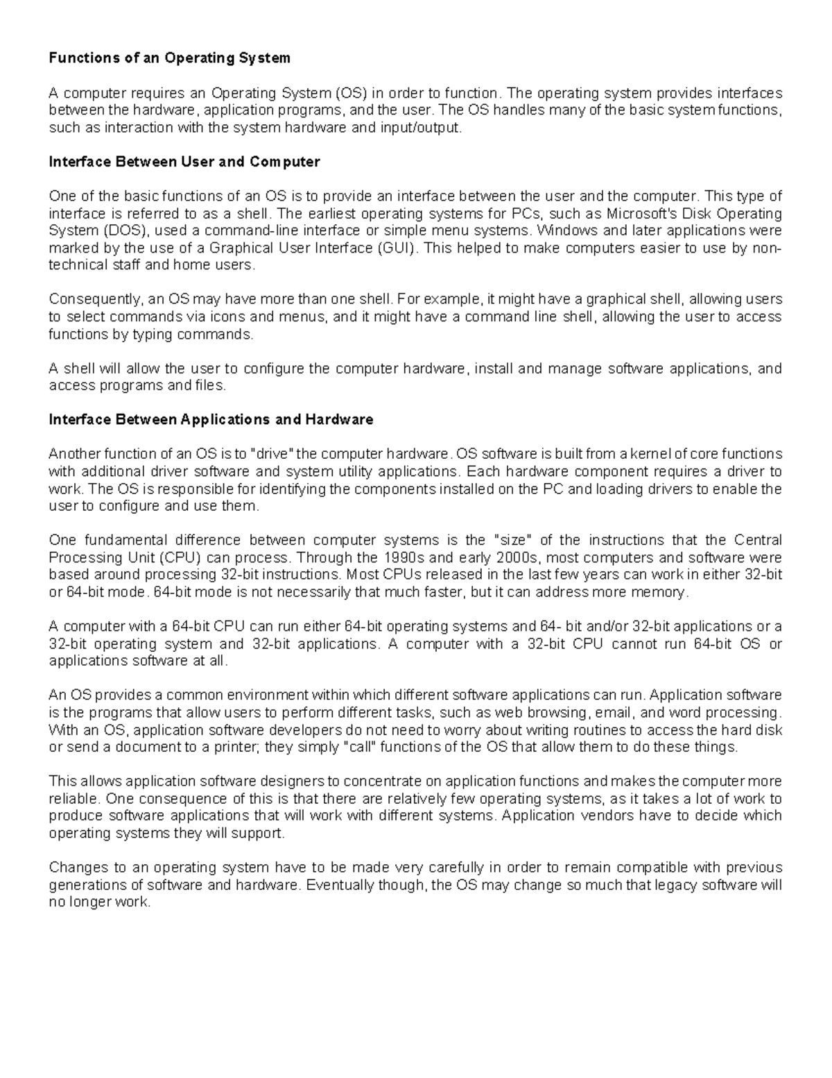 WEEK 2 Comp TIA ITF+ - lecture note week 2 - Functions of an Operating System A computer ...