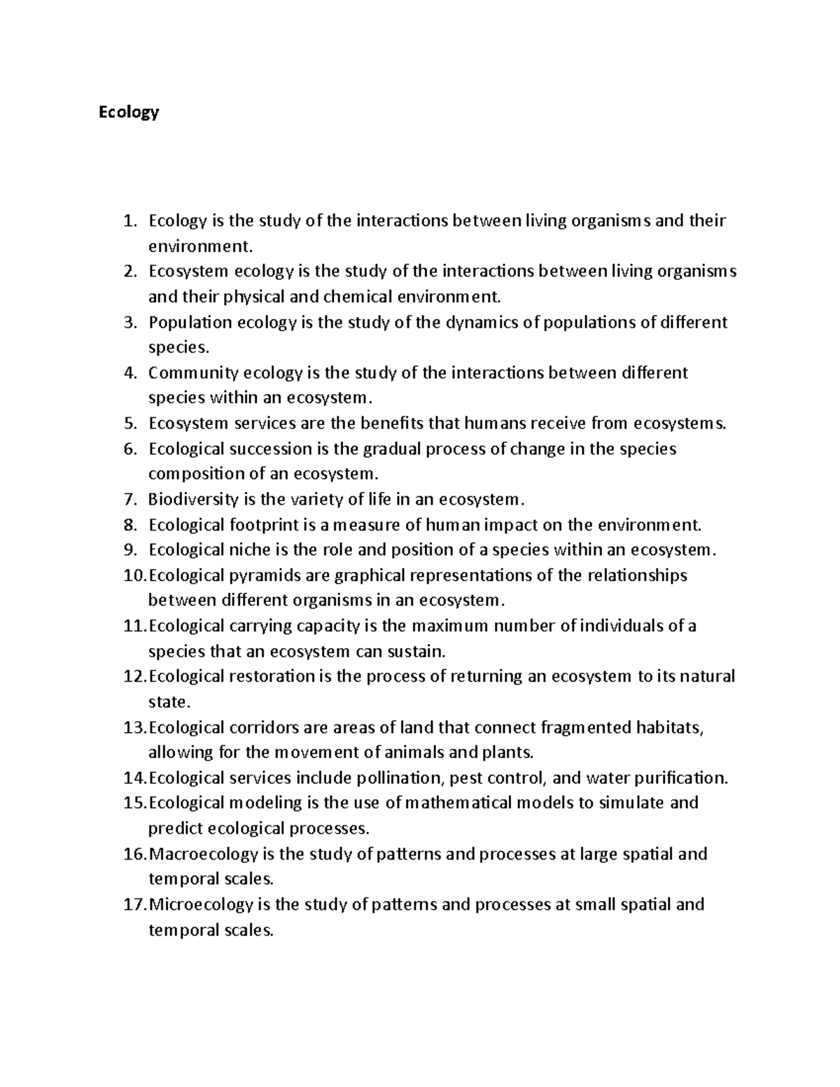 Ecology bio notes - Ecology Ecology is the study of the interactions ...