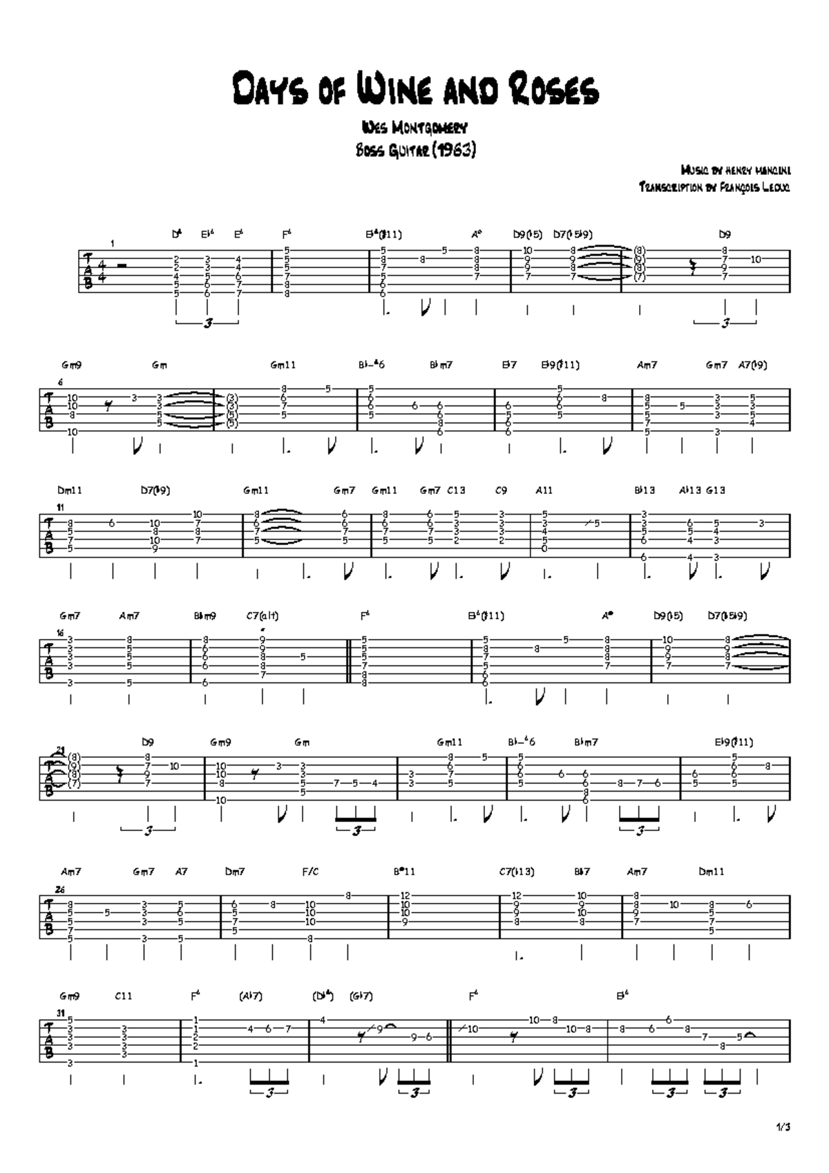 Wes Montgomery - Days of Wine and Roses (Tab Only) - Days of Wine and ...