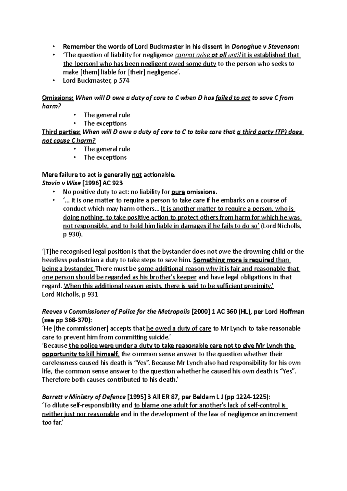 Tort 4 - Lecture notes 4 - Remember the words of Lord Buckmaster in his ...