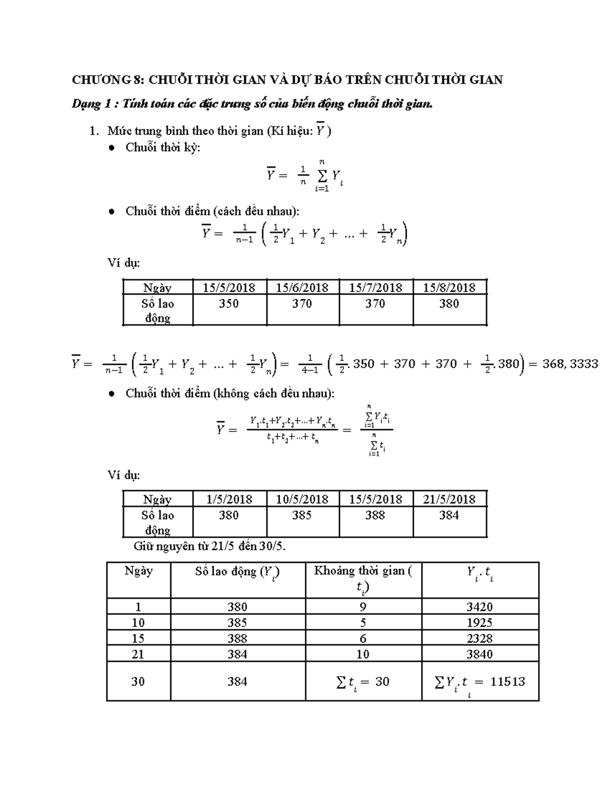 Cthuc C8 - Công thức TKKD - CHƯƠNG 8: CHUỖI THỜI GIAN VÀ DỰ BÁO TRÊN ...