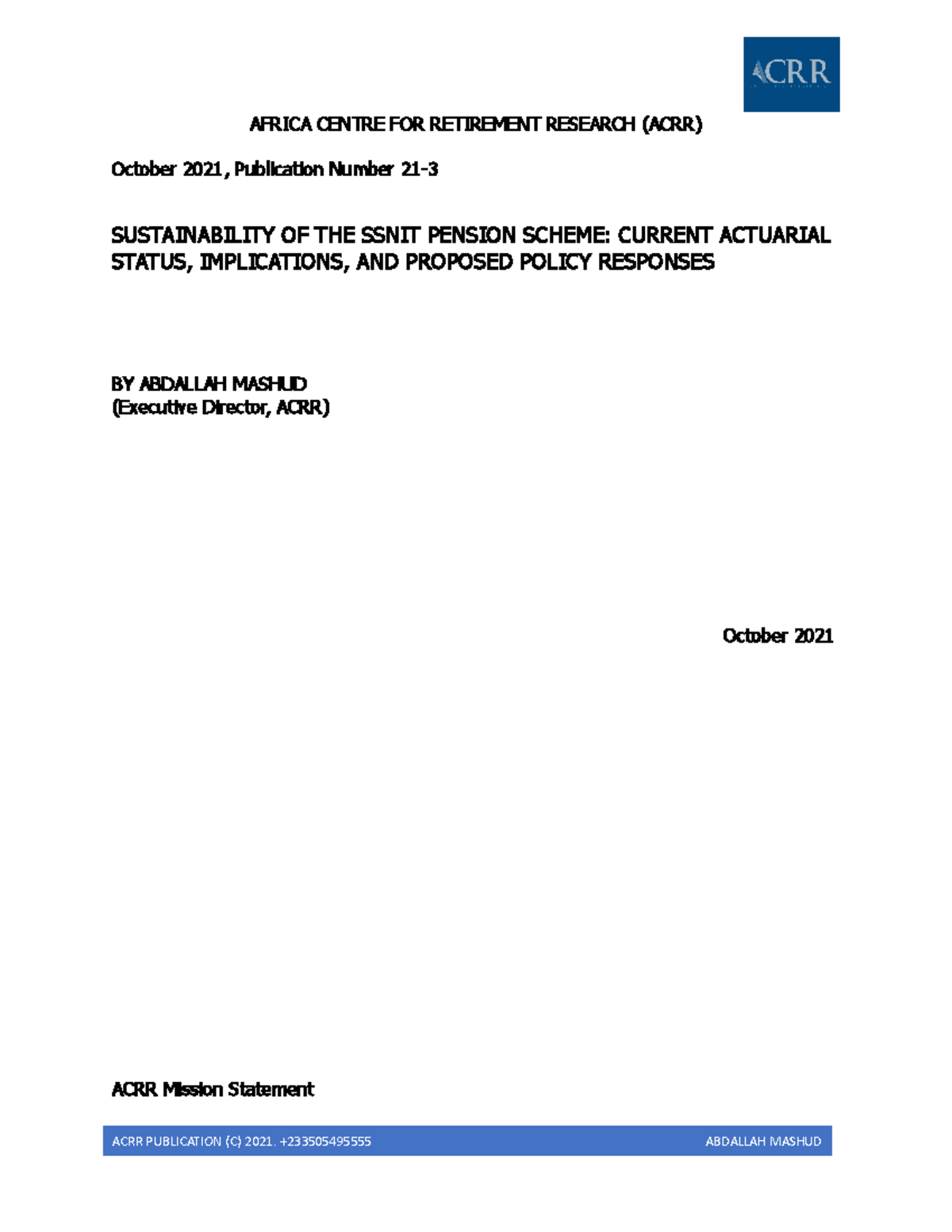 2014-2017 Actuarial Valuation Reports Comparison Final - AFRICA CENTRE ...