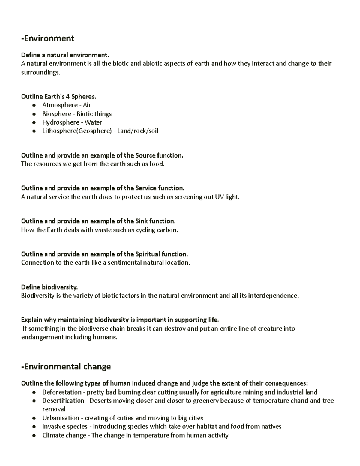 Geography Notes -Environment Define a natural environment. A natural ...