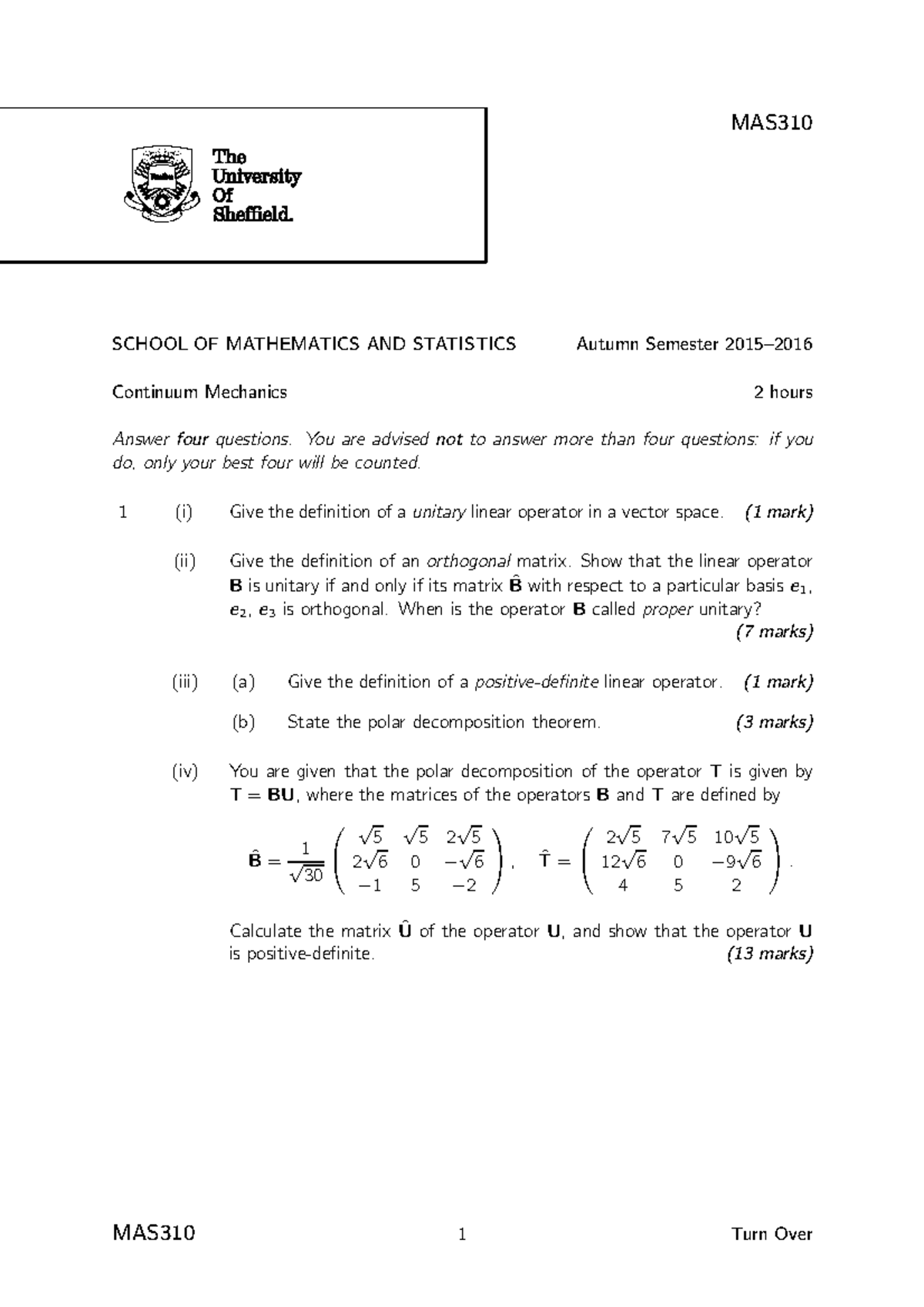 Continuum Mechanics 2015 16 School Of Mathematics And Statistics