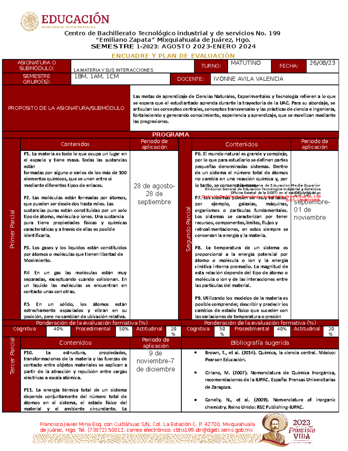 Lmysi Encuadre Y PLAN DE Evaluacion AGO 2023- ENE 2024 - Centro de Bachillerato Tecnológico ...