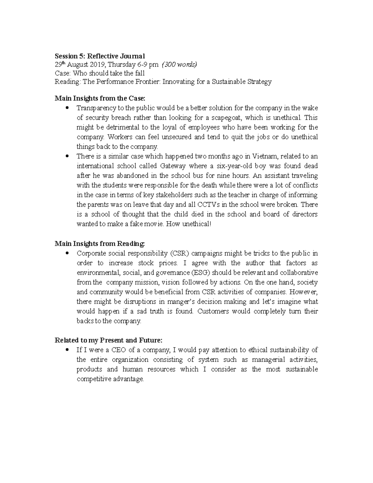 Session 7 Reflective Assignment of case studies - Session 5: Reflective ...