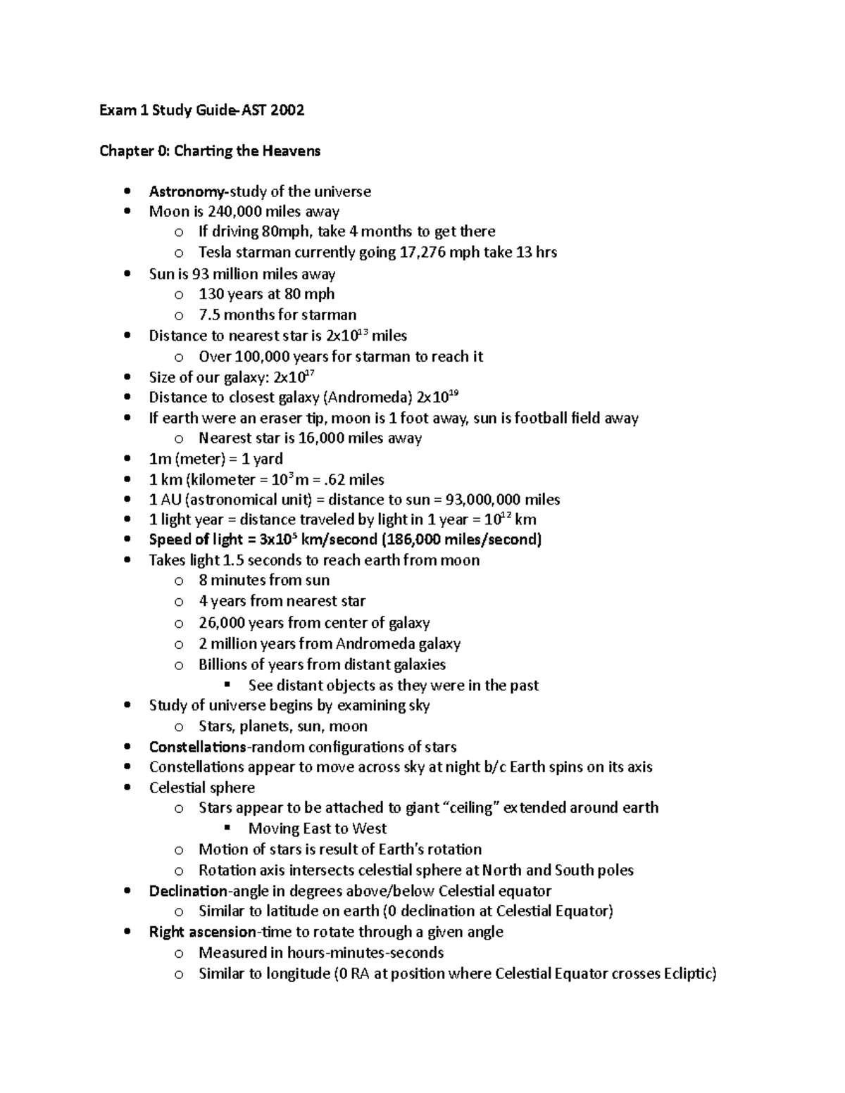 Astronomy Exam 1 Study Guide - Exam 1 Study Guide-AST 2002 Chapter 0 ...