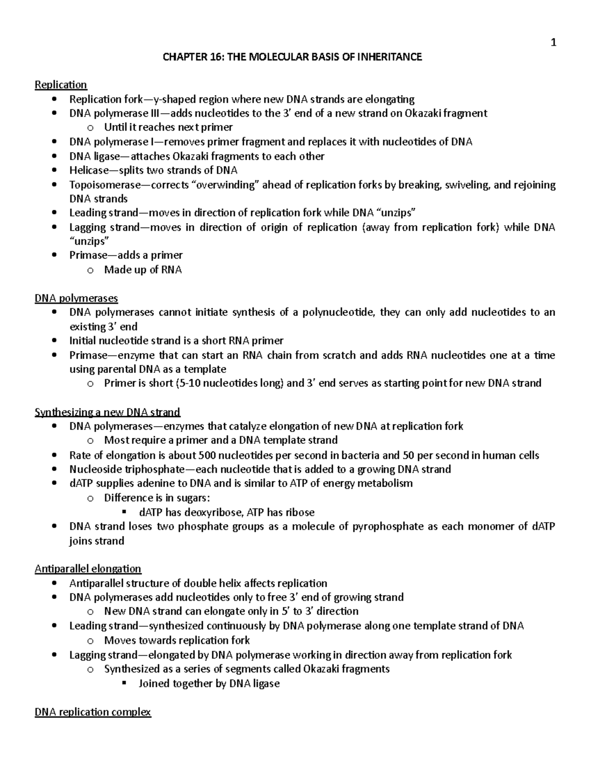 Biology 2015-11-23 chapter 16 notes - CHAPTER 16: THE MOLECULAR BASIS ...