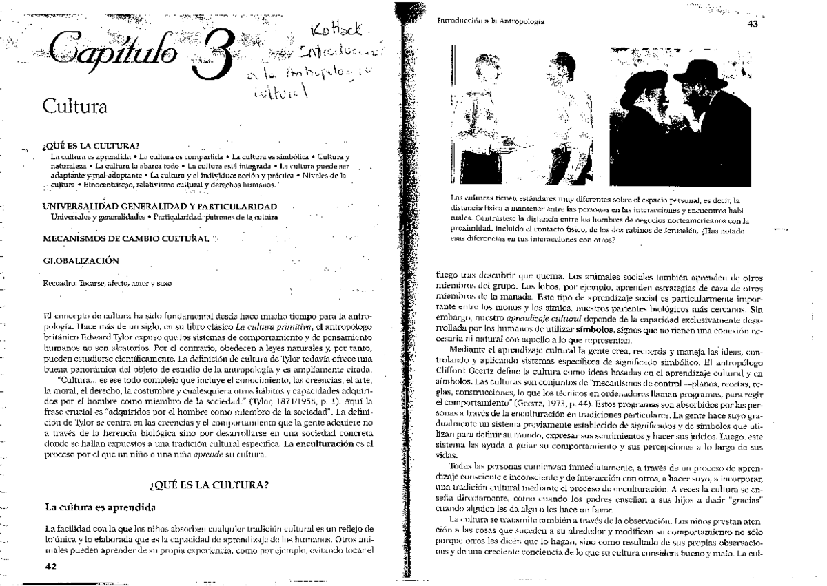 Kottak, C. Introducción a la Antropología Cultural Cap. 3 Cultura - - Studocu