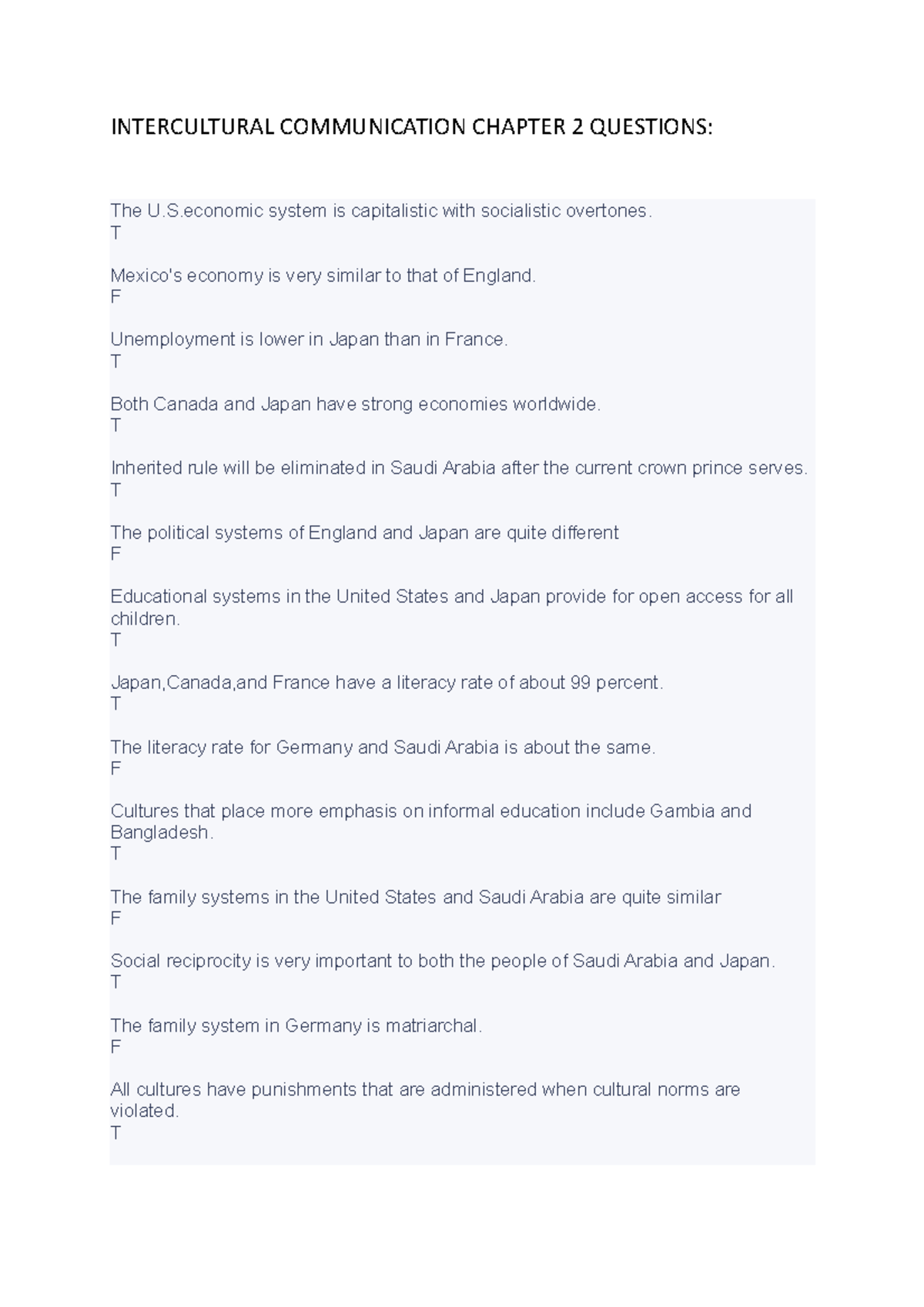 Intercultural communication questions 2 - INTERCULTURAL COMMUNICATION ...