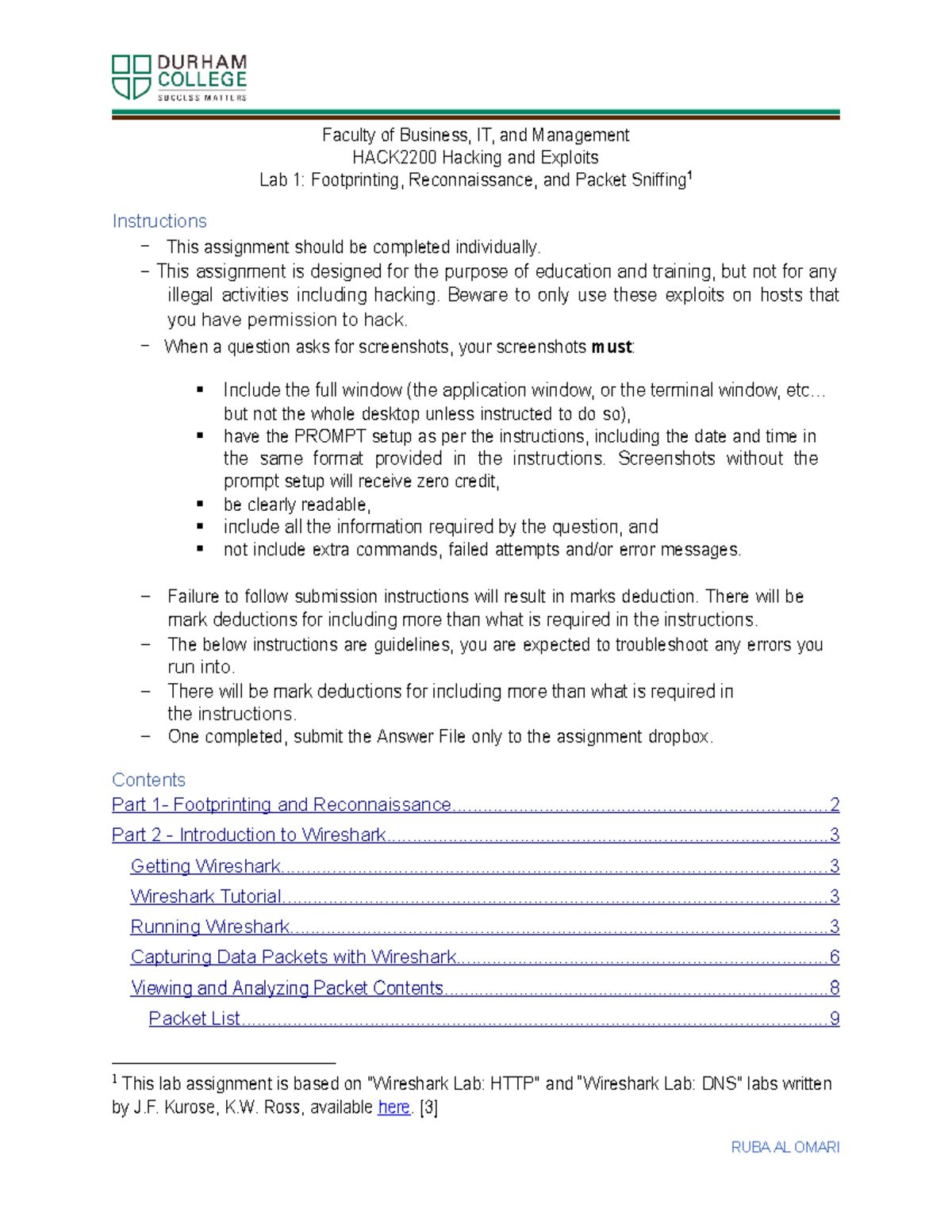 Lab1-Footprinting, Reconnaissance, and Packet Sniffing MB - Faculty of Business, IT, and ...