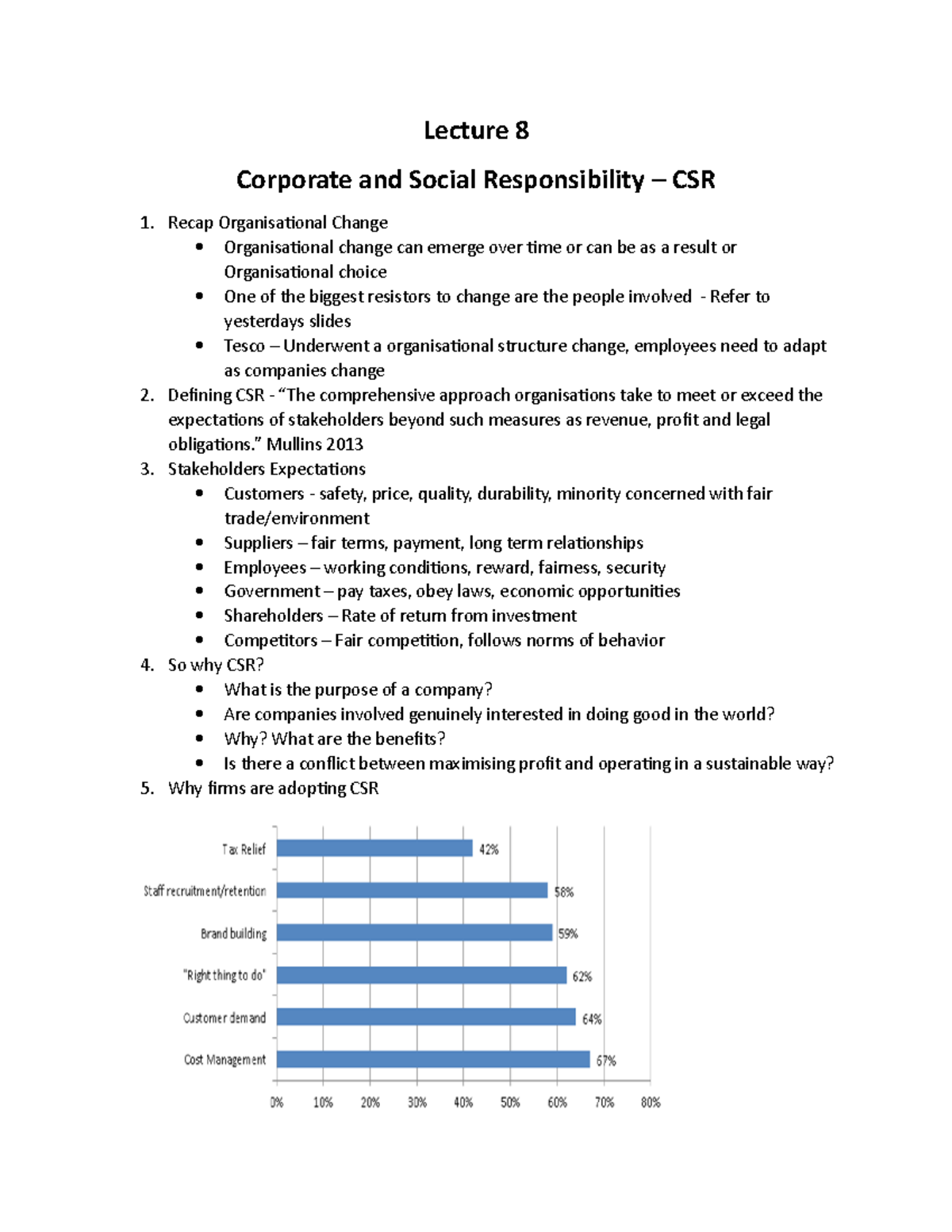 Lecture 8 - Corporate and Social Responsibility – CSR - Recap ...