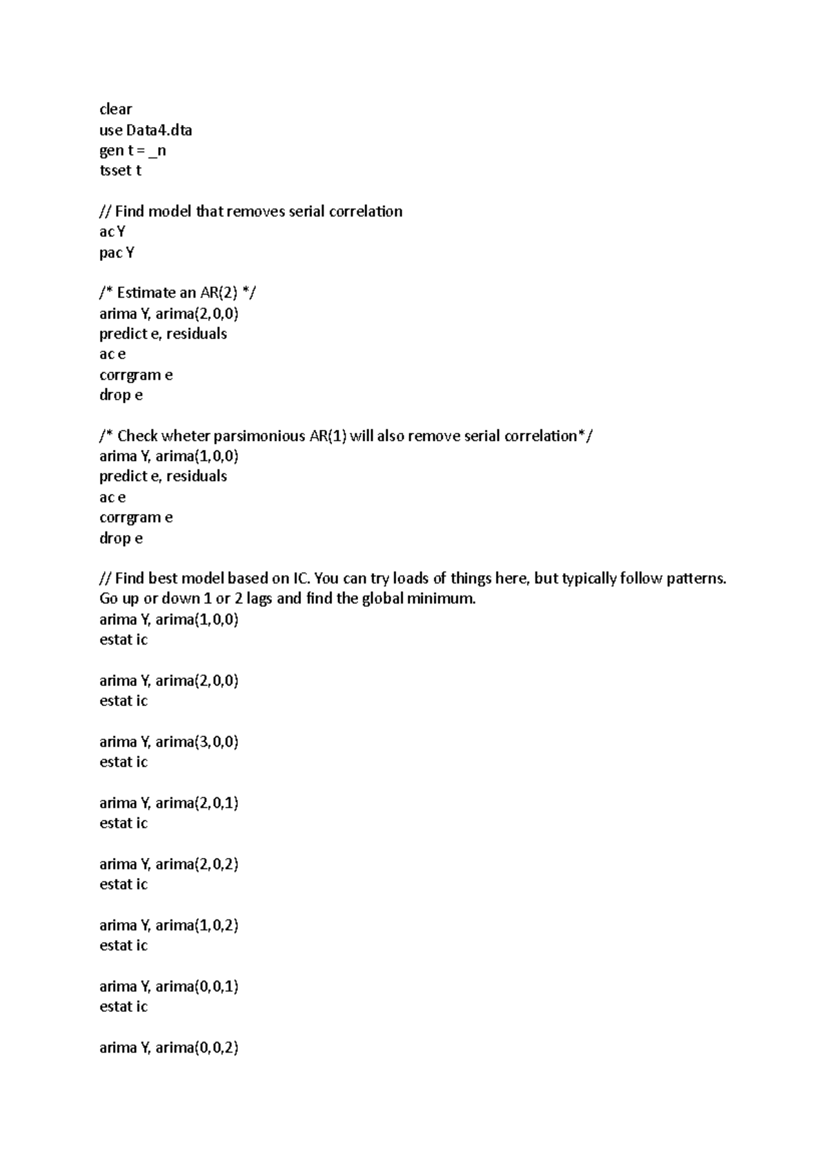 FMT - Assignment 4 stata code solutions - clear use Data4 gen t = _n ...