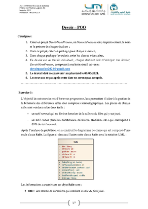 Exercices Classes POO - premiers exercices sur les classes Exercice 2.1 ...