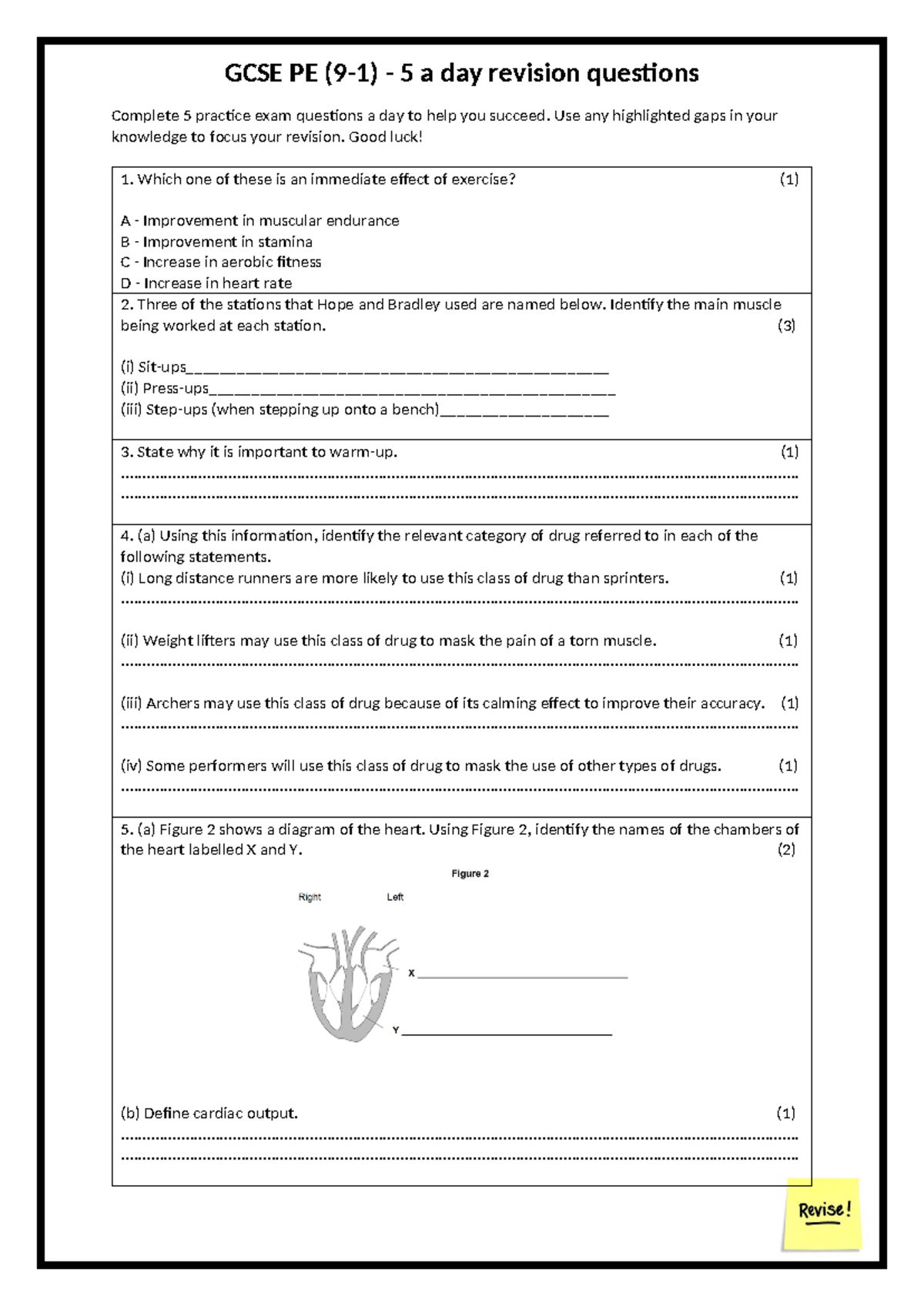 GCSE PE 9 1 5 a day exam questions 2019 17 - GCSE PE (9-1) - 5 a day ...