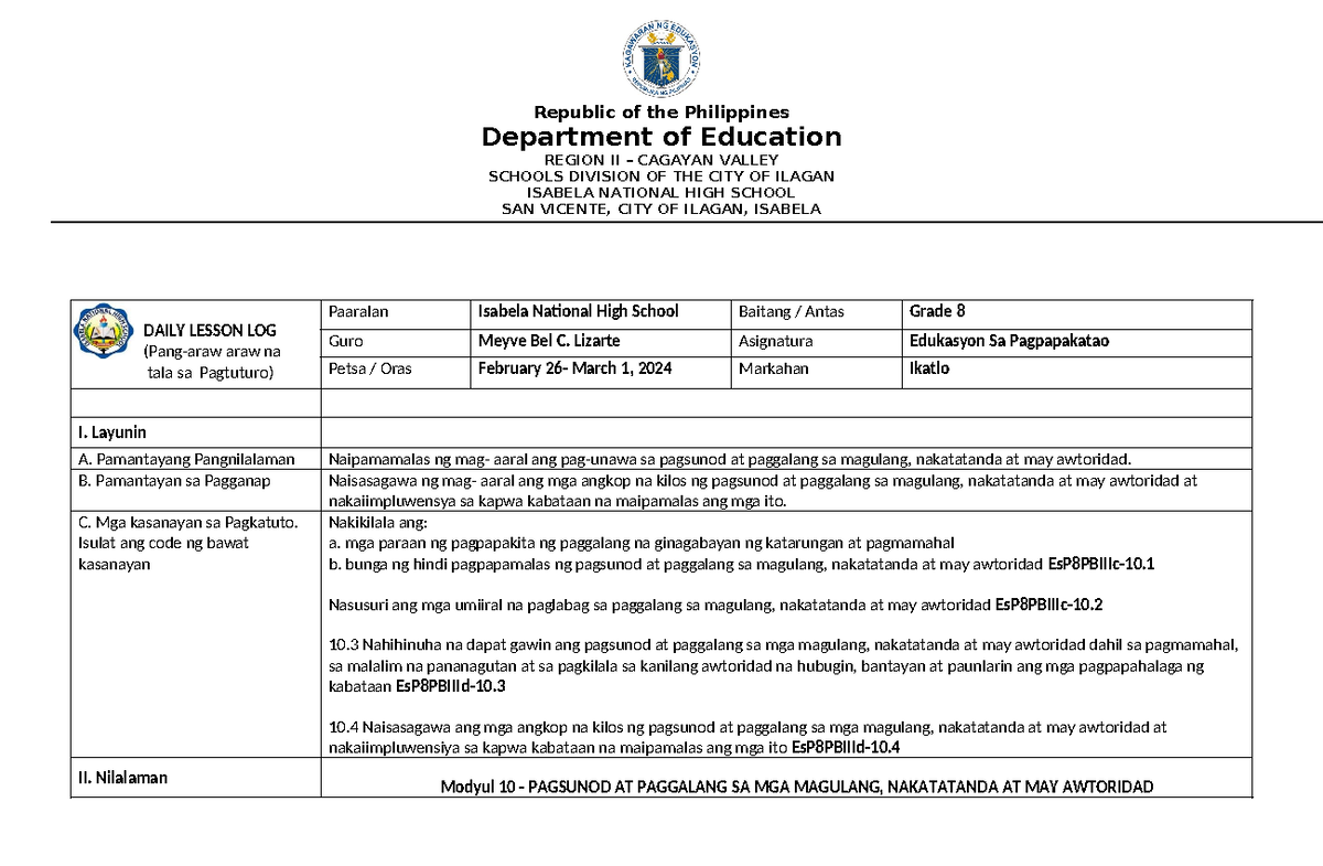Feb 26-mar 1 - Republic of the Philippines Department of Education REGION II – CAGAYAN VALLEY ...