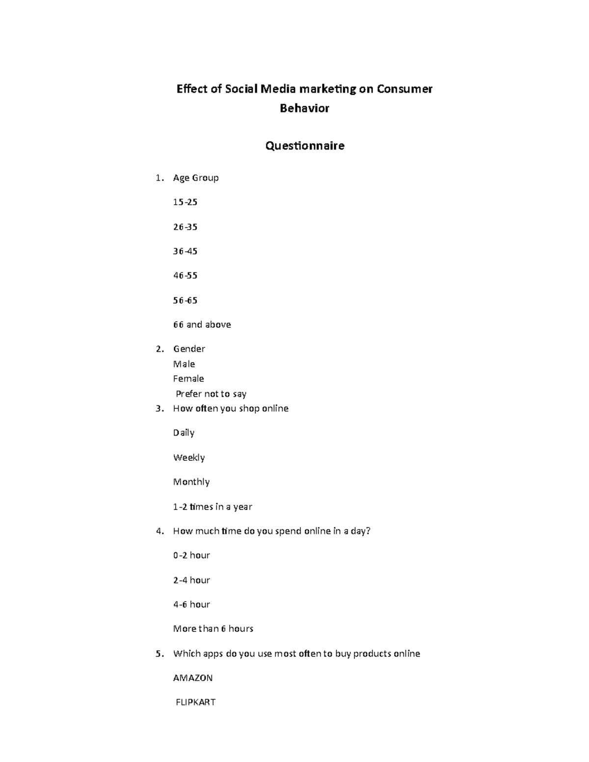 Questionnaire - questionaire - Effect of Social Media marketing on ...