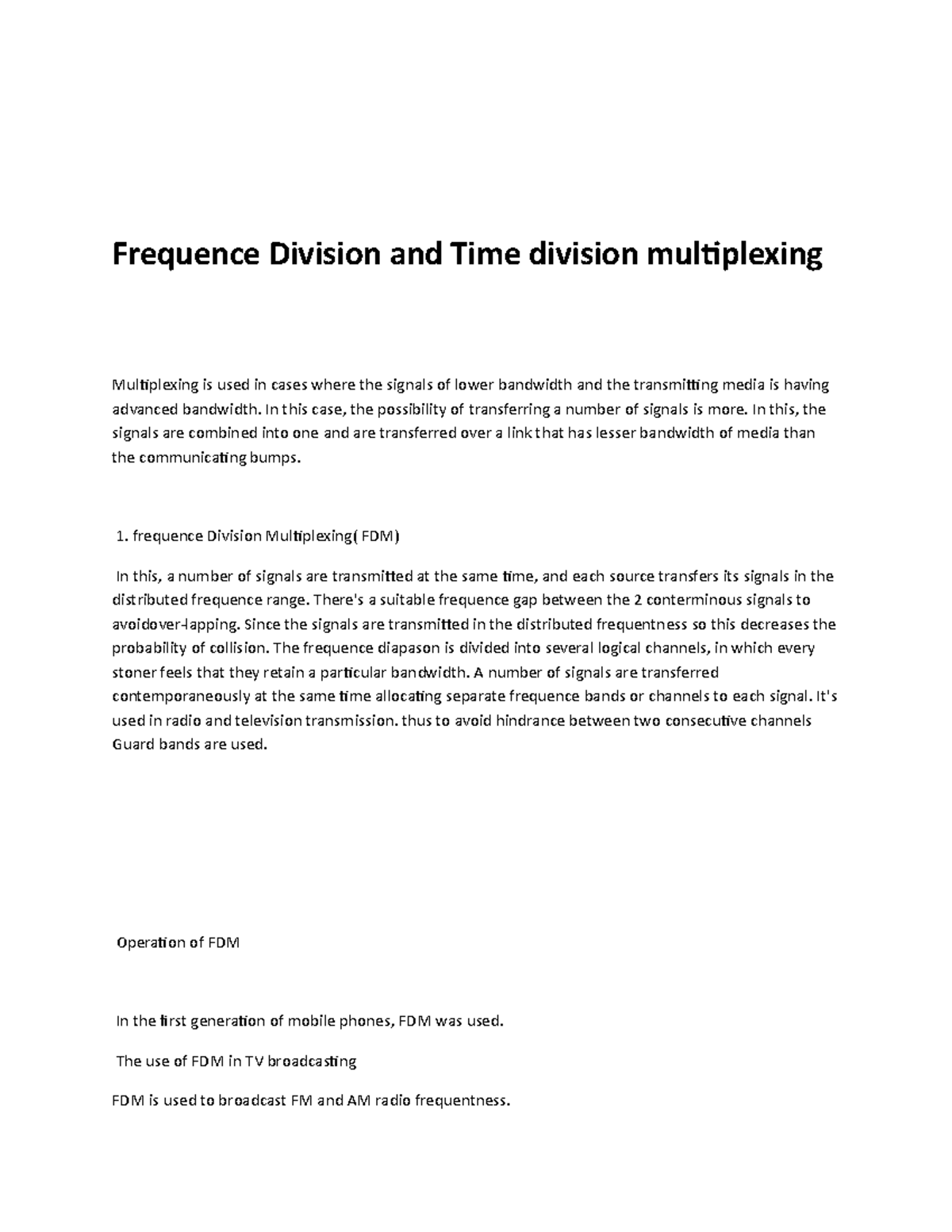 Frequence Division and Time division multiplexing - Frequence Division ...