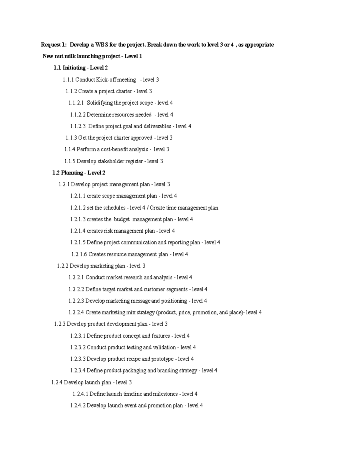 PMG201c - Request 1: Develop a WBS for the project. Break down the work ...