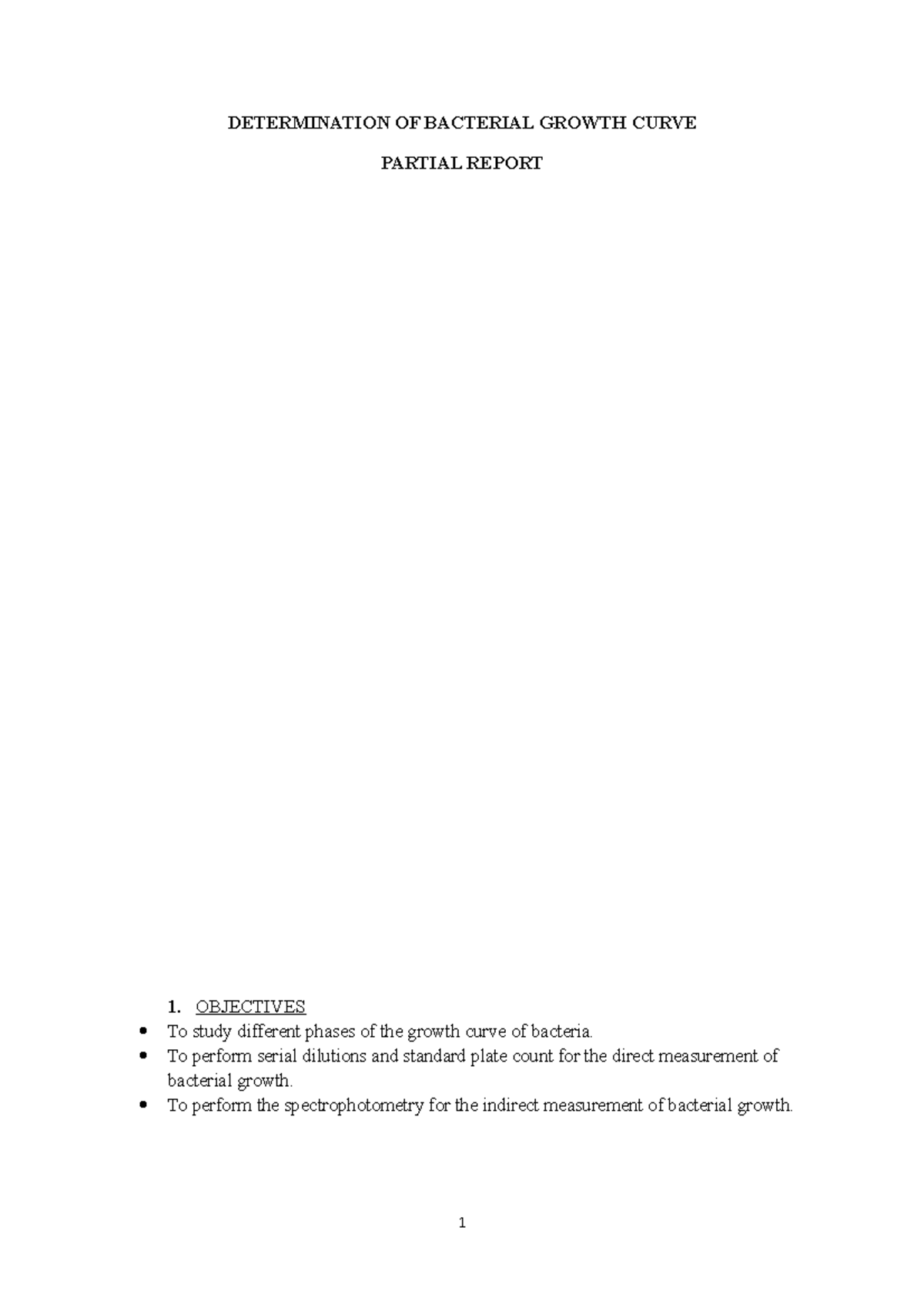 Growth Curve Partial Report - DETERMINATION OF BACTERIAL GROWTH CURVE ...