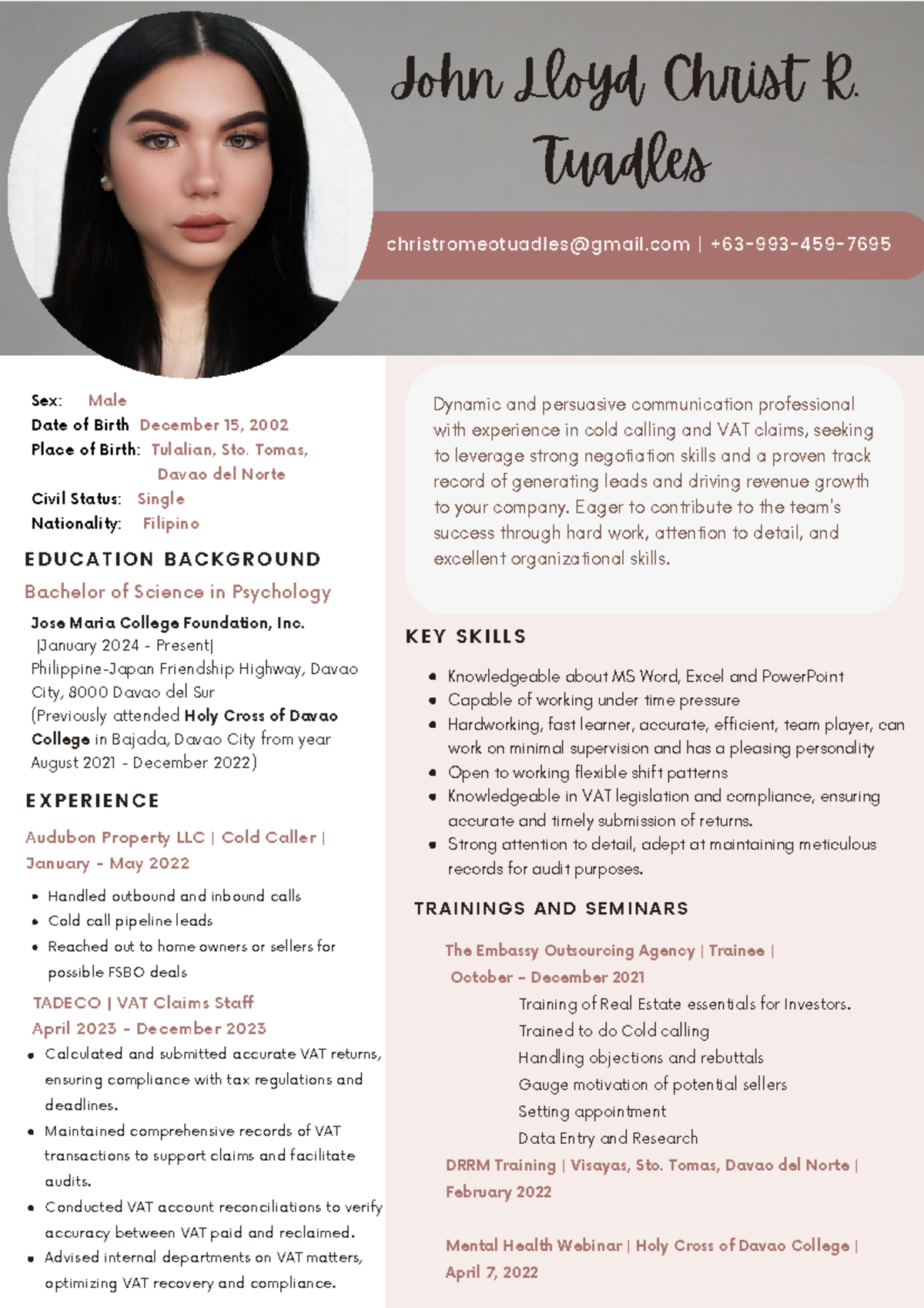 John Lloyd Christ R. Tuadles - Knowledgeable about MS Word, Excel and ...