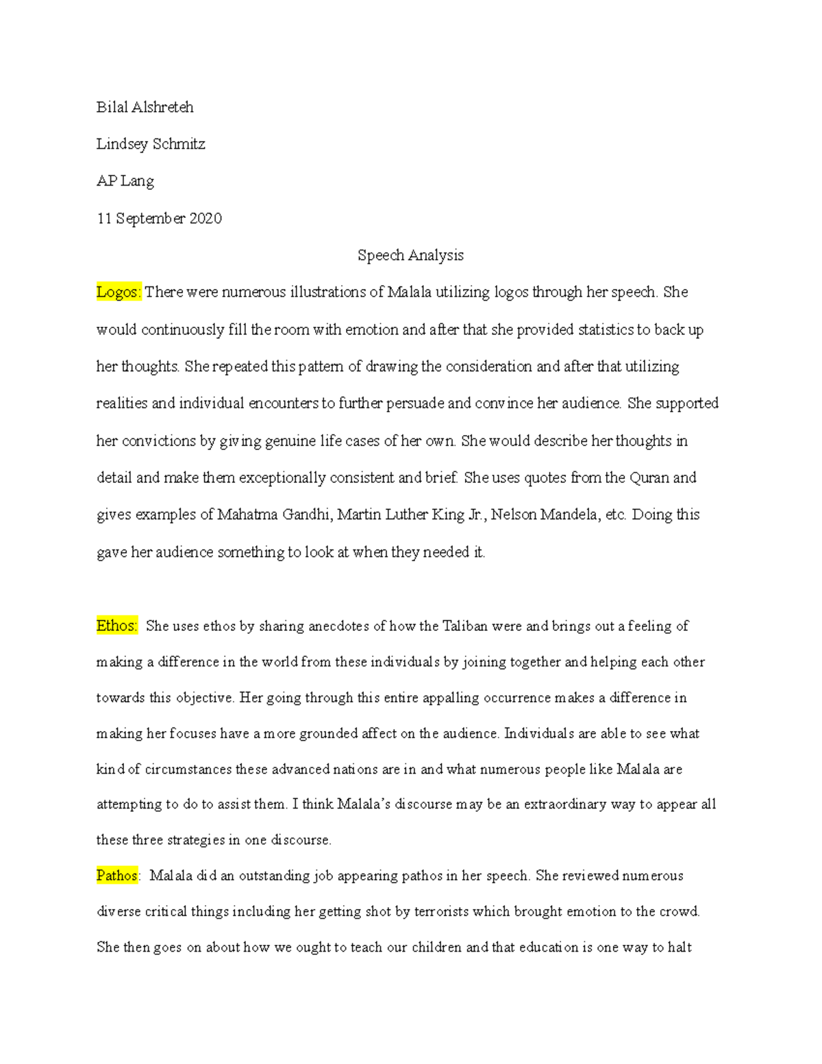 Speech Analysis - Essays Written within the course - Bilal Alshreteh ...