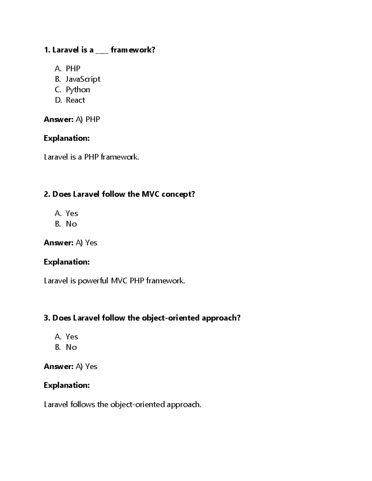 Mcq 02 laravel - Laravel is a ____ framework? A. PHP B. JavaScript C ... Mcq 02 laravel - Laravel is a ____ framework? A. PHP B. JavaScript C ...
