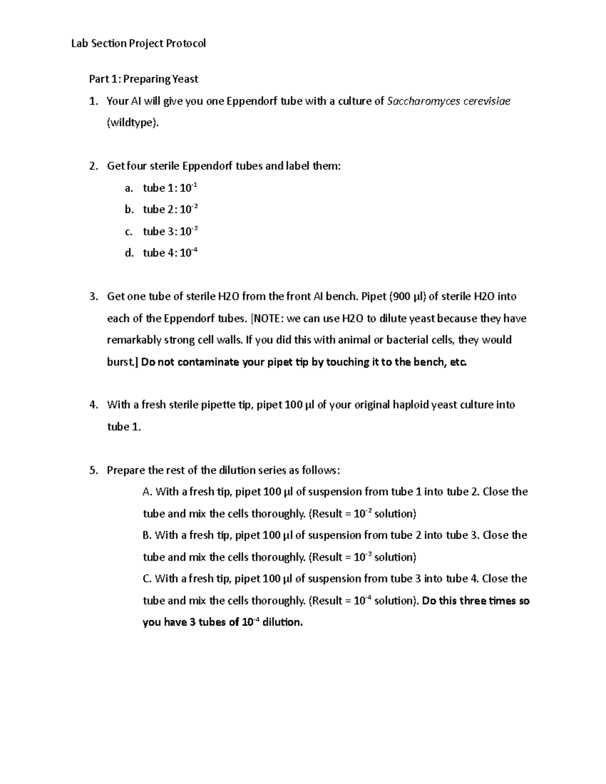 L113 Lab Section Protocol Final - Lab Section Project Protocol Part 1 ...