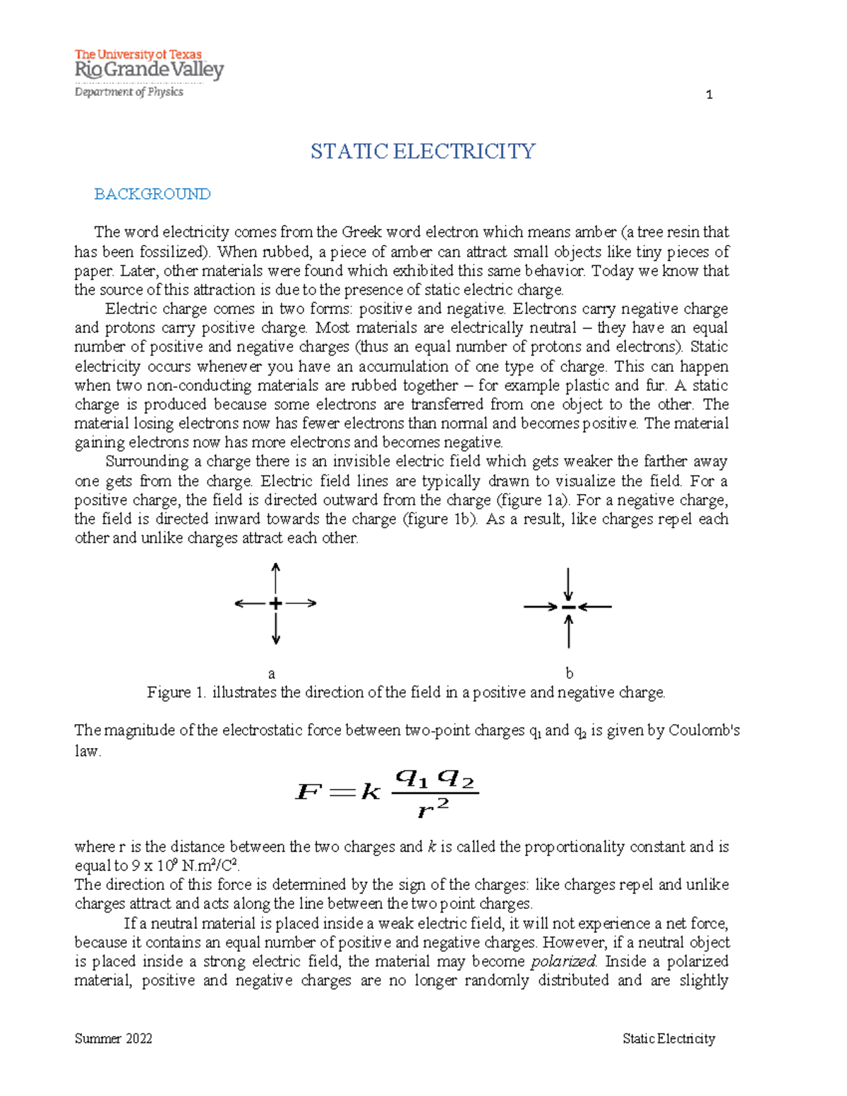01 Static Electricity Lab (Sum 2020 online) Revised AC - STATIC ...