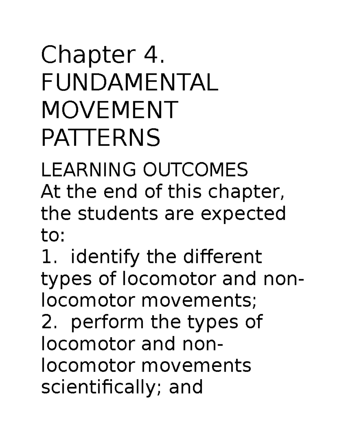PE-finals - Chapter 4. FUNDAMENTAL MOVEMENT PATTERNS LEARNING OUTCOMES ...